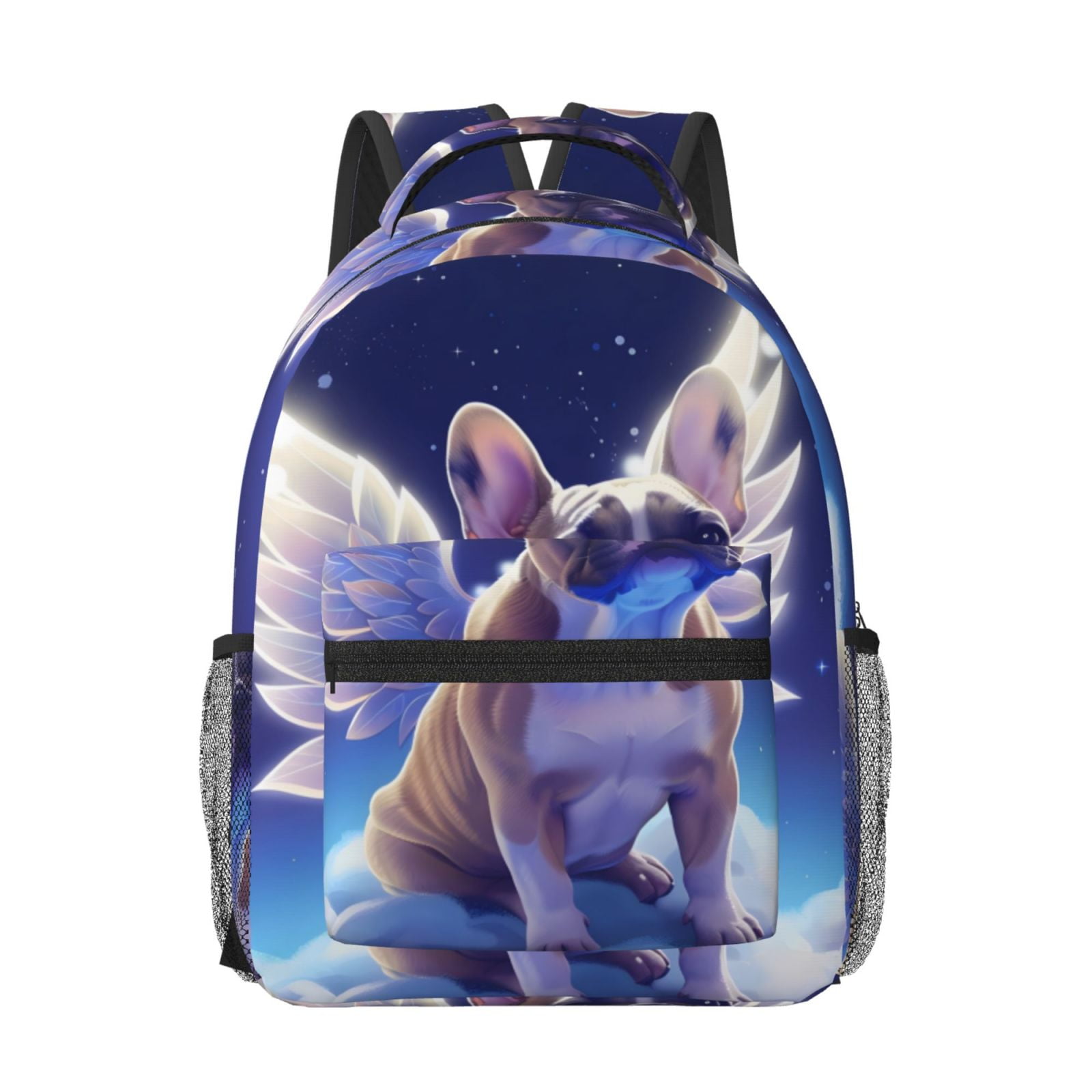 Rateoe Night Sky Winged French Bulldog Pattern Durable Student Backpack ...