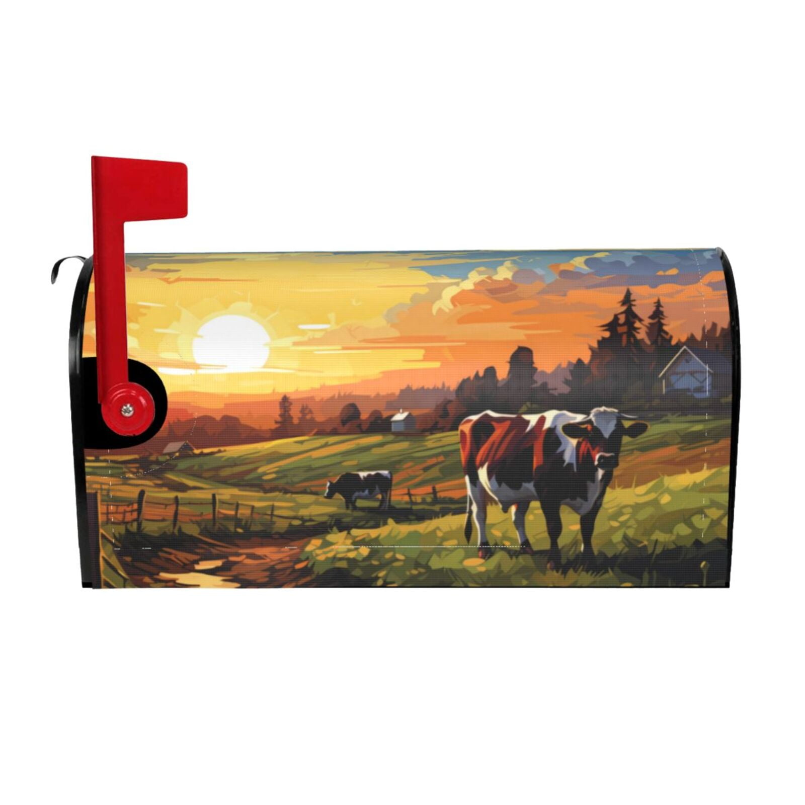 Rateoe Oil Painting Style Pasture Cow Printed Mailbox Covers - Easy to ...