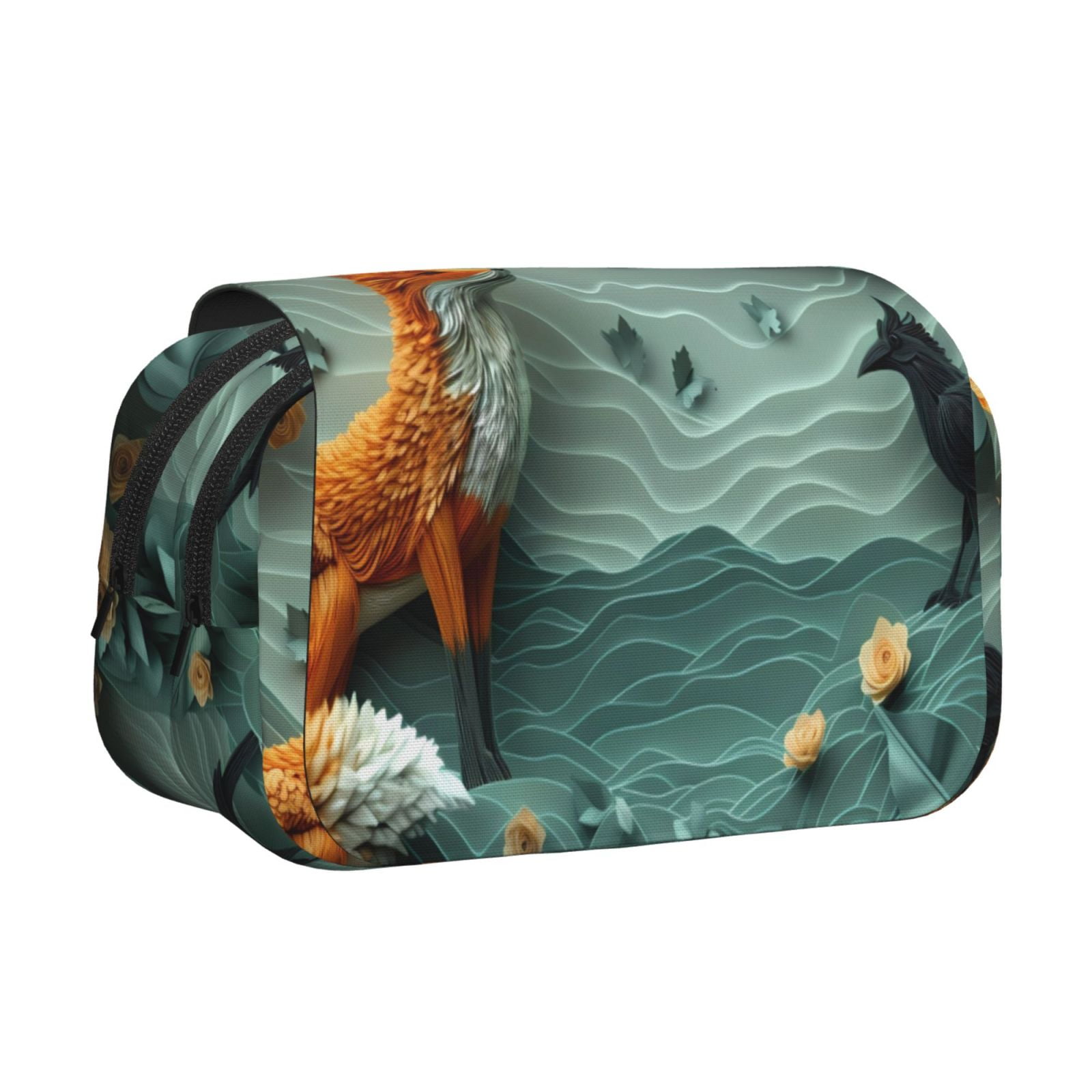 Rateoe Paper Fox Crow Fantasy Pattern Double Clamshell Pen Case ...