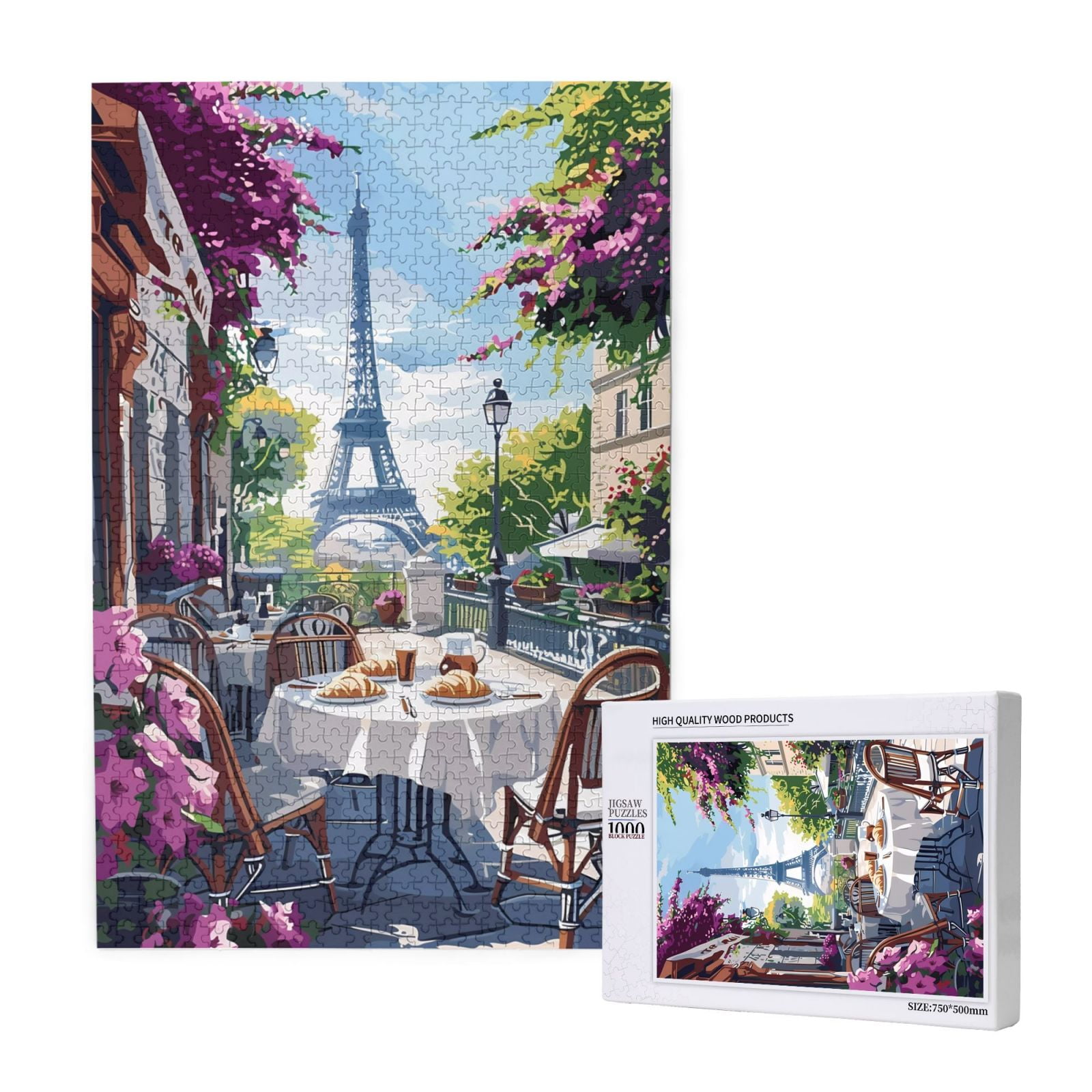 Rateoe Parisian Cafe With Eiffel Pattern Wooden Picture Puzzle ,1000 ...