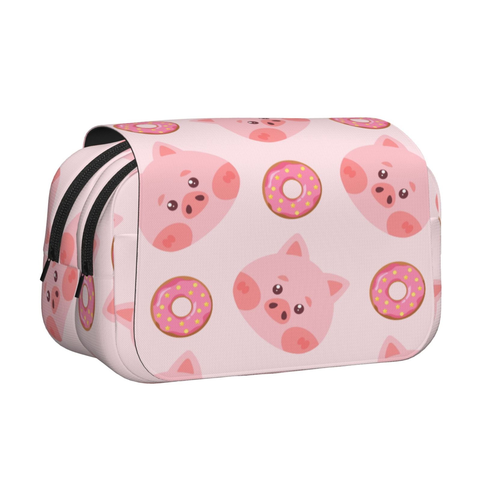 Rateoe Pigs Head And Donuts Pattern Double Clamshell Pen Case, Storage ...