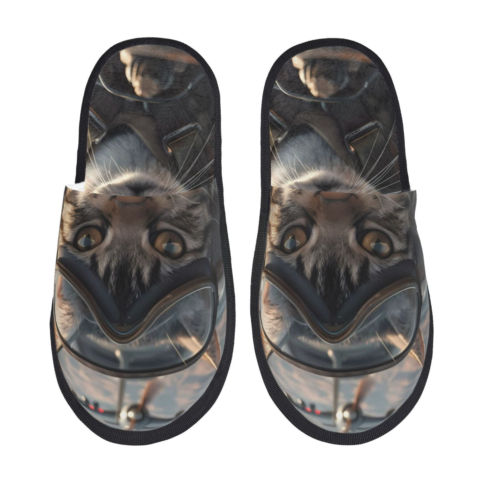 Rateoe Pilot Cat In Vintage Plane Pattern Fuzzy Slippers Fuzzy Soft ...
