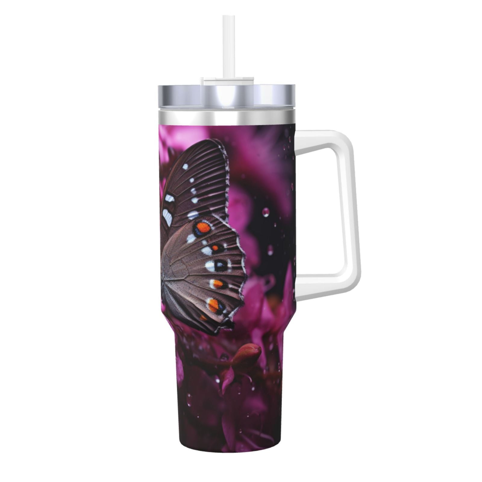Rateoe Pink Blossoms Butterfly Printed 40OZ Ice Bully With Handle ...