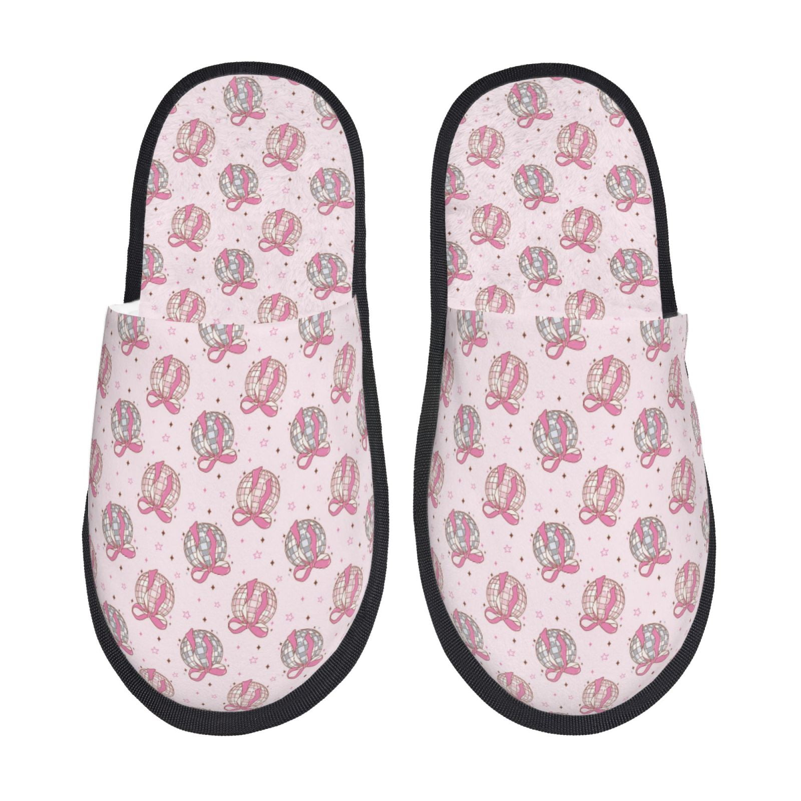 Rateoe Pink Disco Ball Pattern Fuzzy Slippers Fuzzy Soft House Slippers ...