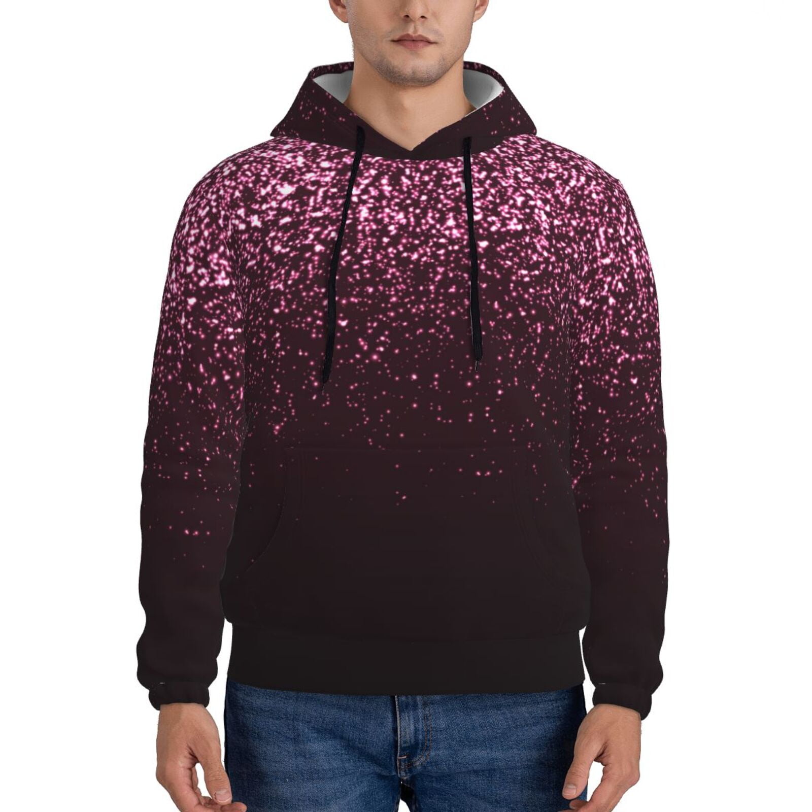 Rateoe Pink Glitter Sparkles A Pattern Mens Hoodie, Pullover Hooded ...