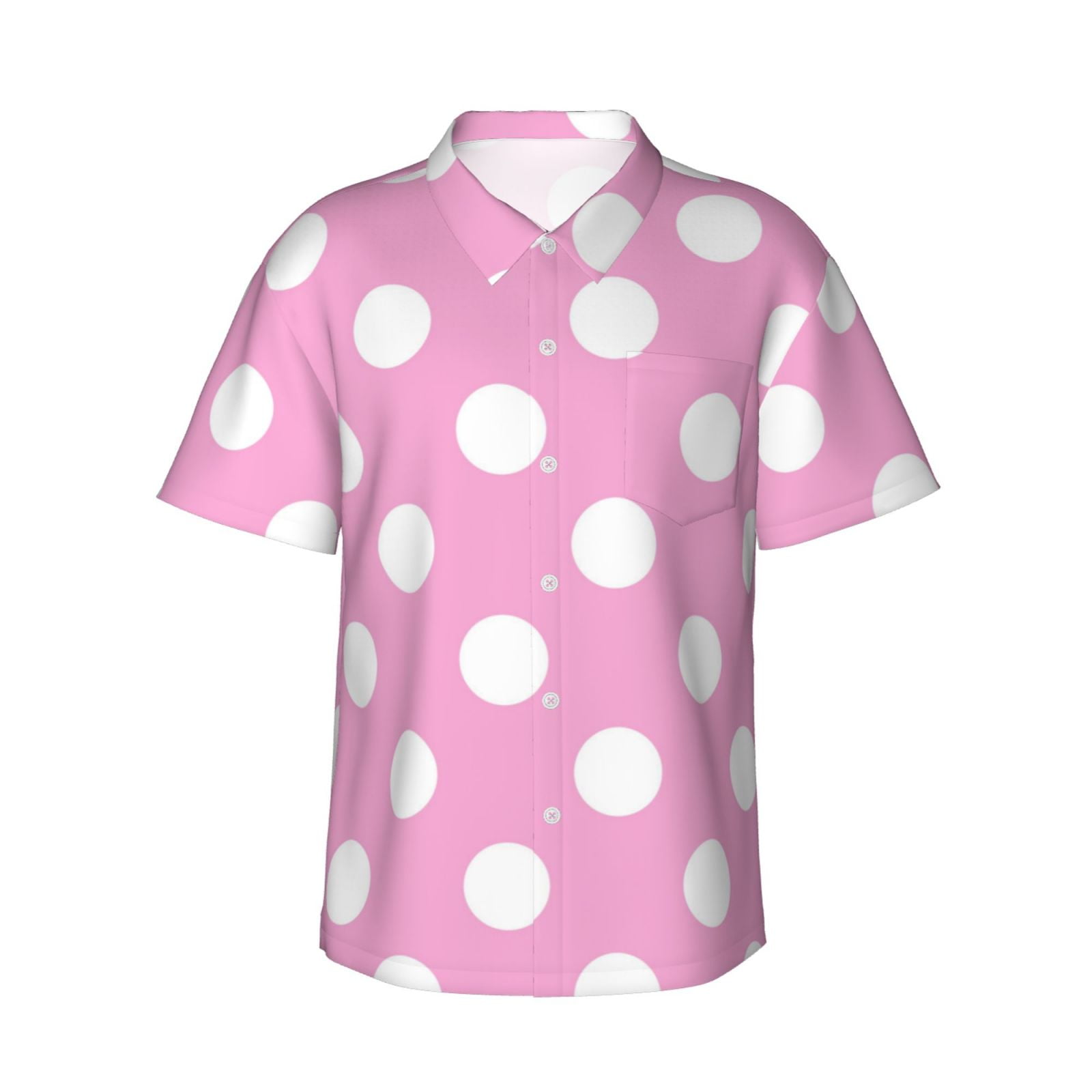 Rateoe Pink And White Polka Dot Pattern Men’s Hawaiian Shirt – Short Sleeve Button-Down Tropical ...