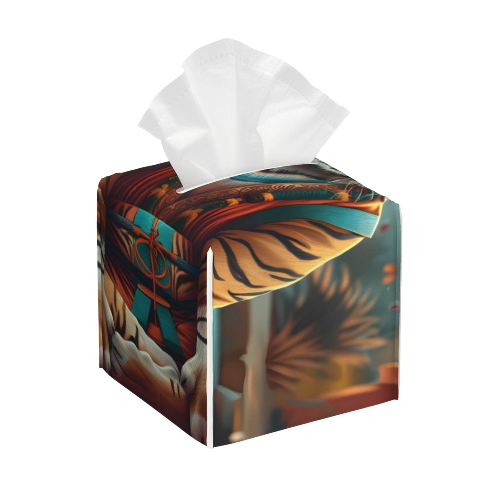 Rateoe Pond Meditating Tiger Pattern Tissue Box Cover, Modern Square ...