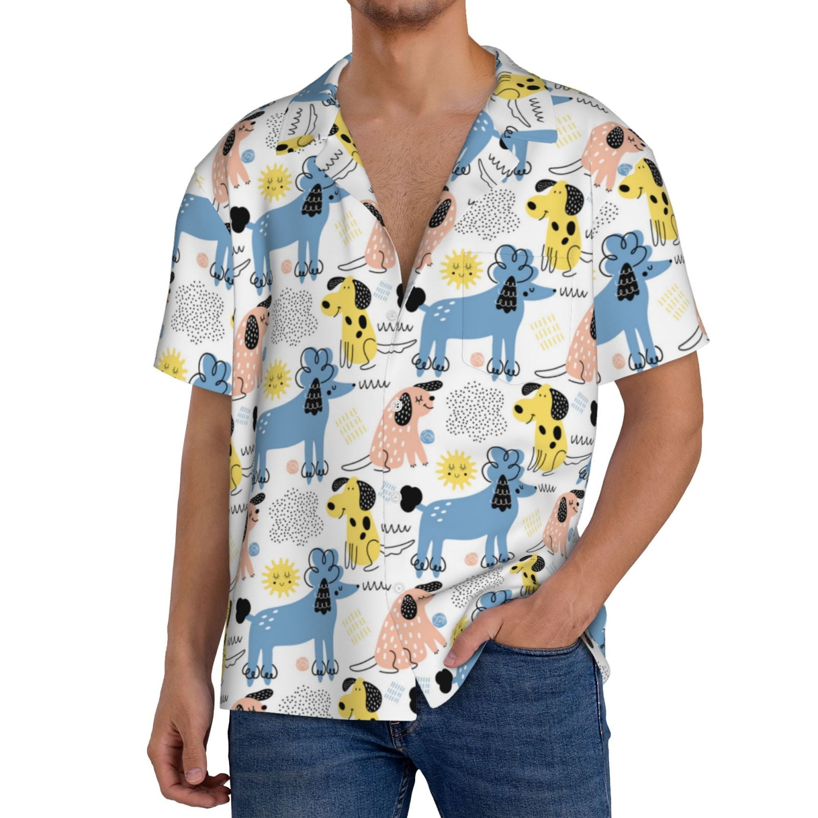 Rateoe Poodle Dog Pattern Men's Short Sleeve Classic Shirt, Casual ...