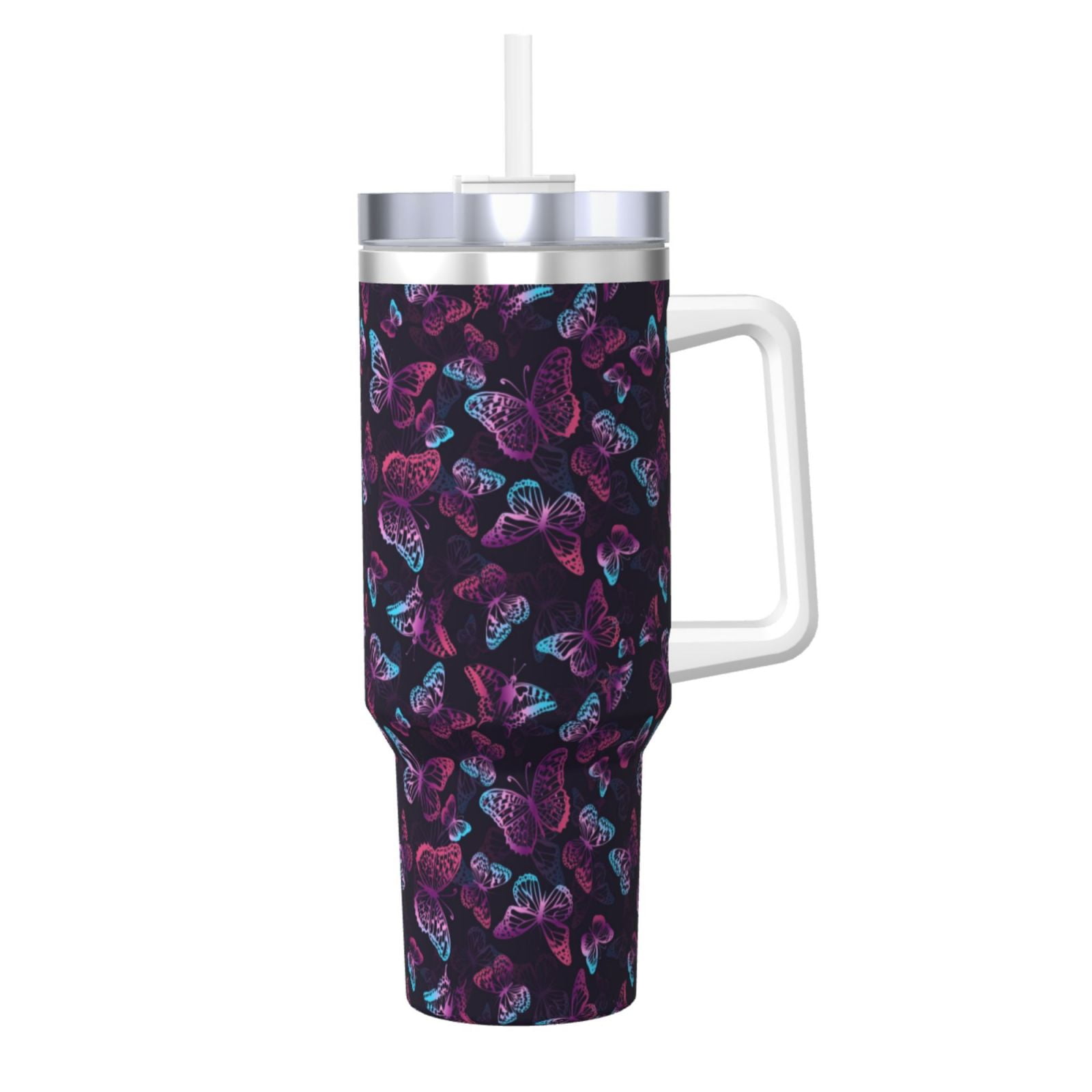 Rateoe Purple Butterfly Printed 40OZ Ice Bully With Handle - Stainless ...