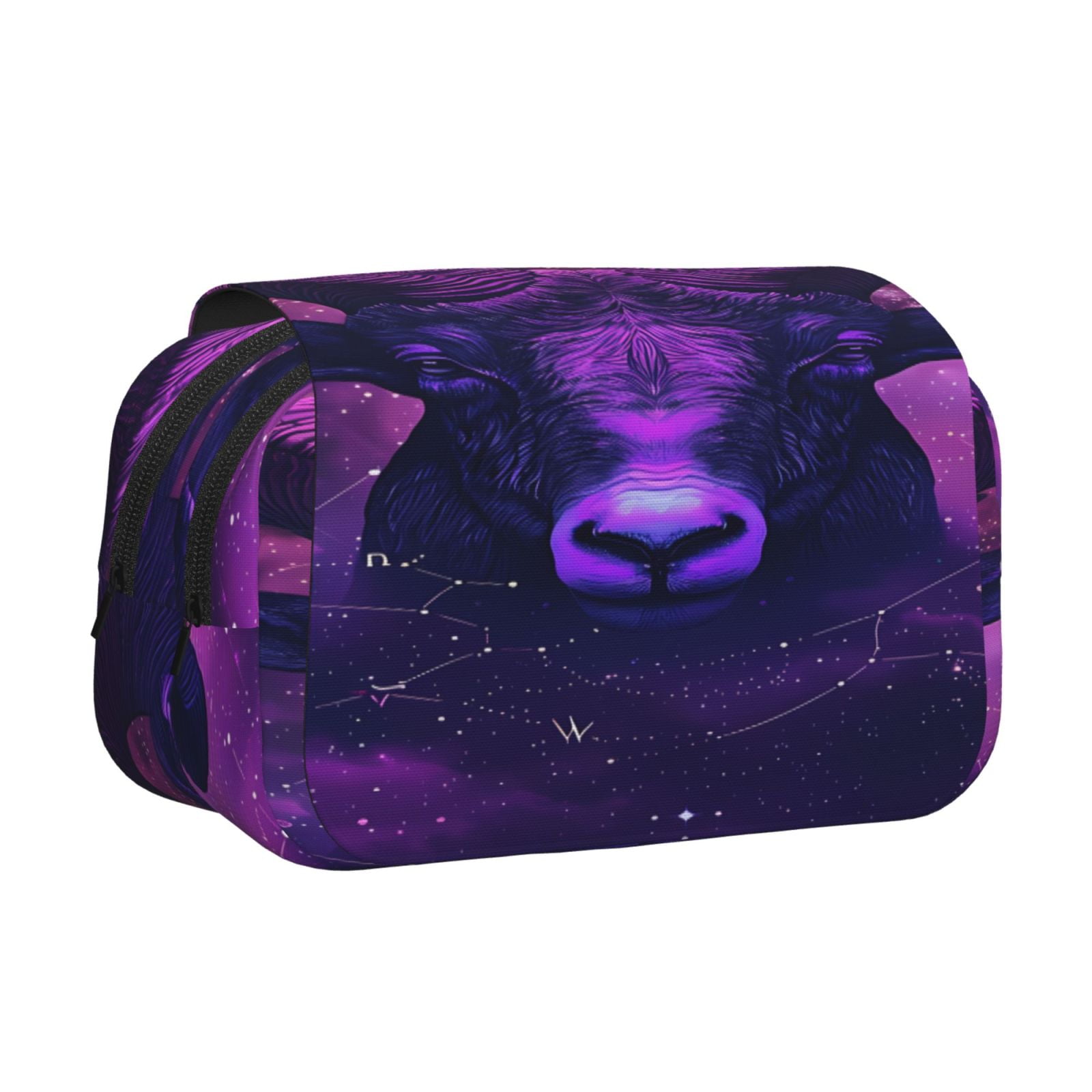 Rateoe Purple Starry Sky Antelope Pattern Double Clamshell Pen Case ...