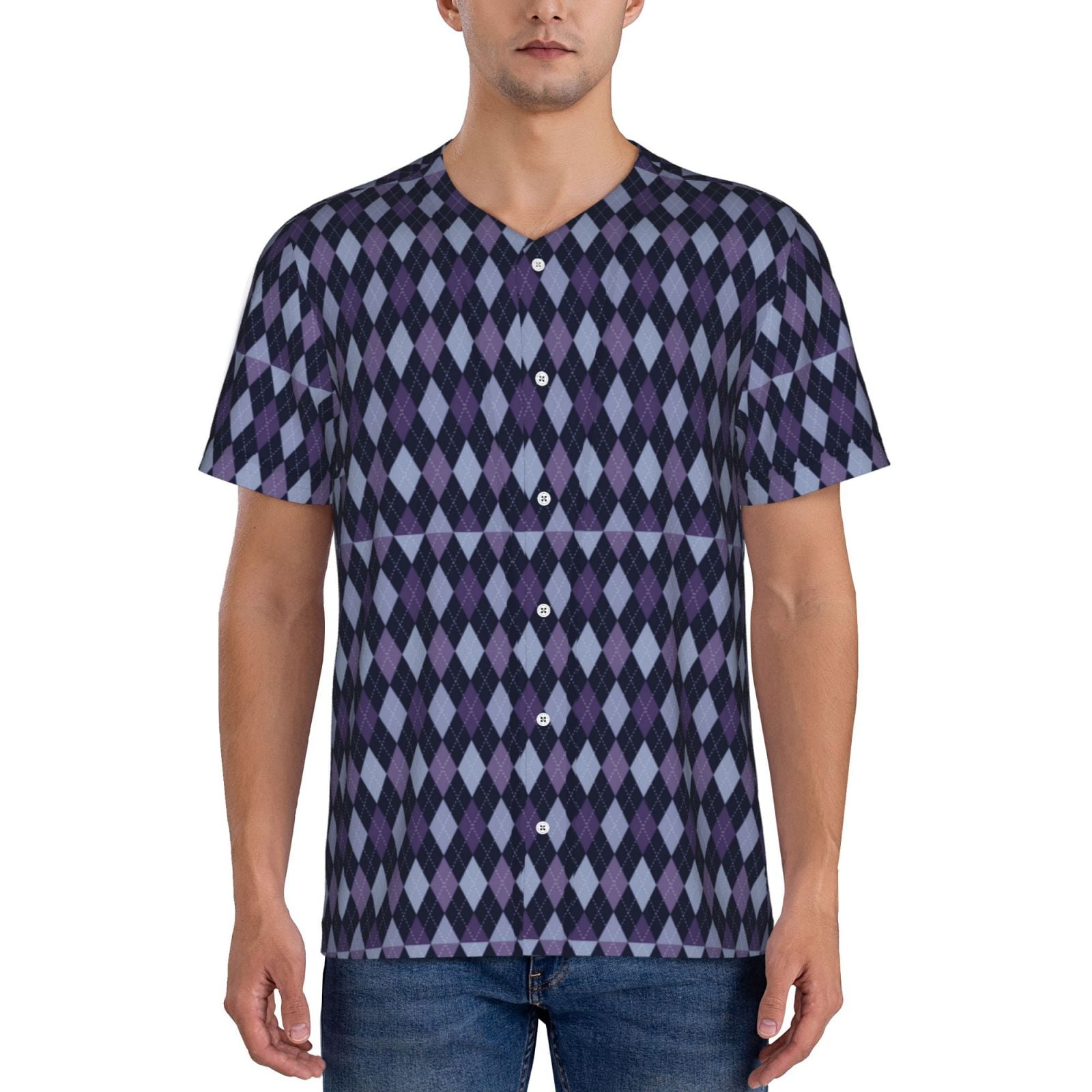 Rateoe Purple and Blue Squares Pattern Men’s Baseball Short Sleeve Polo ...