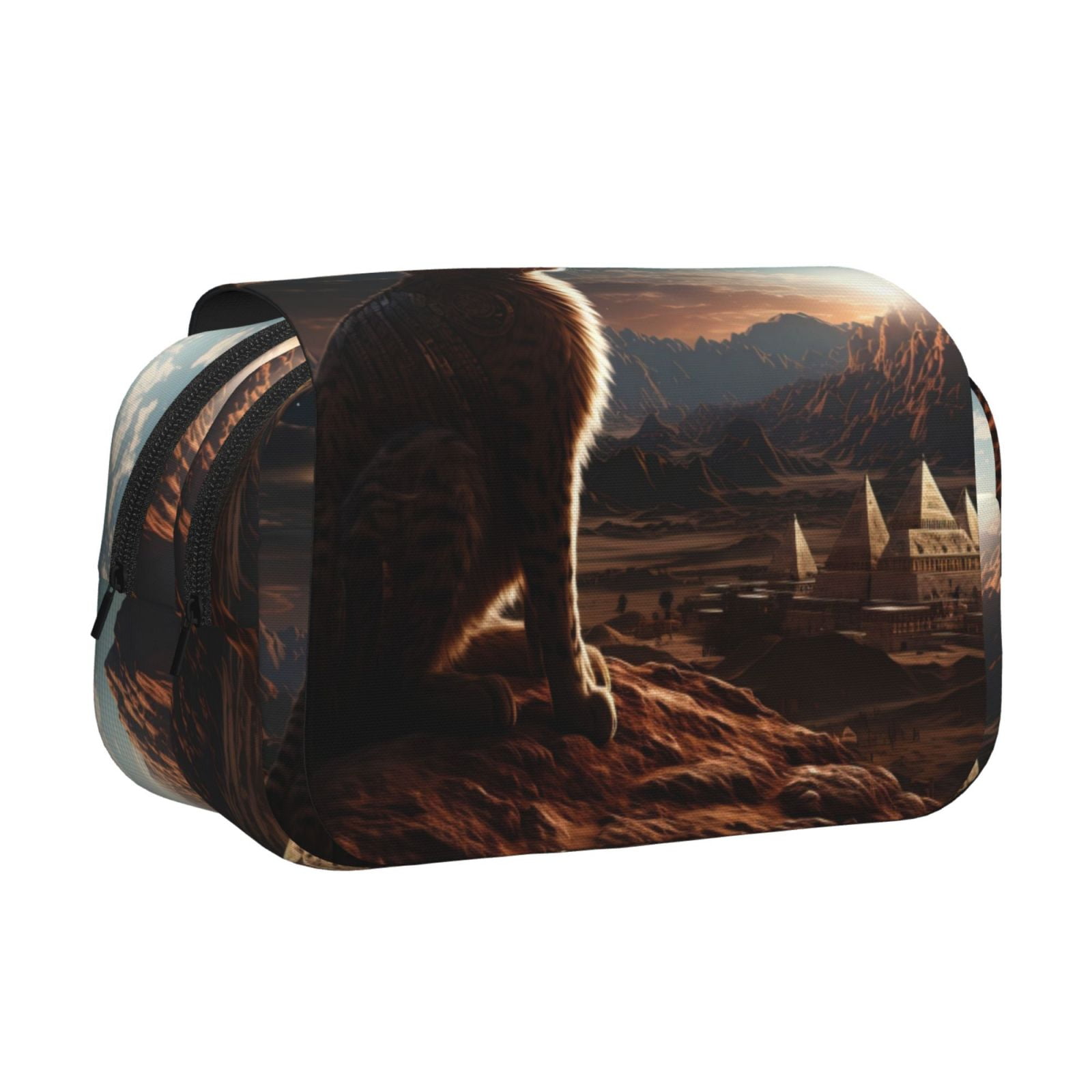 Rateoe Pyramid Desert Cat Pattern Double Clamshell Pen Case, Storage ...