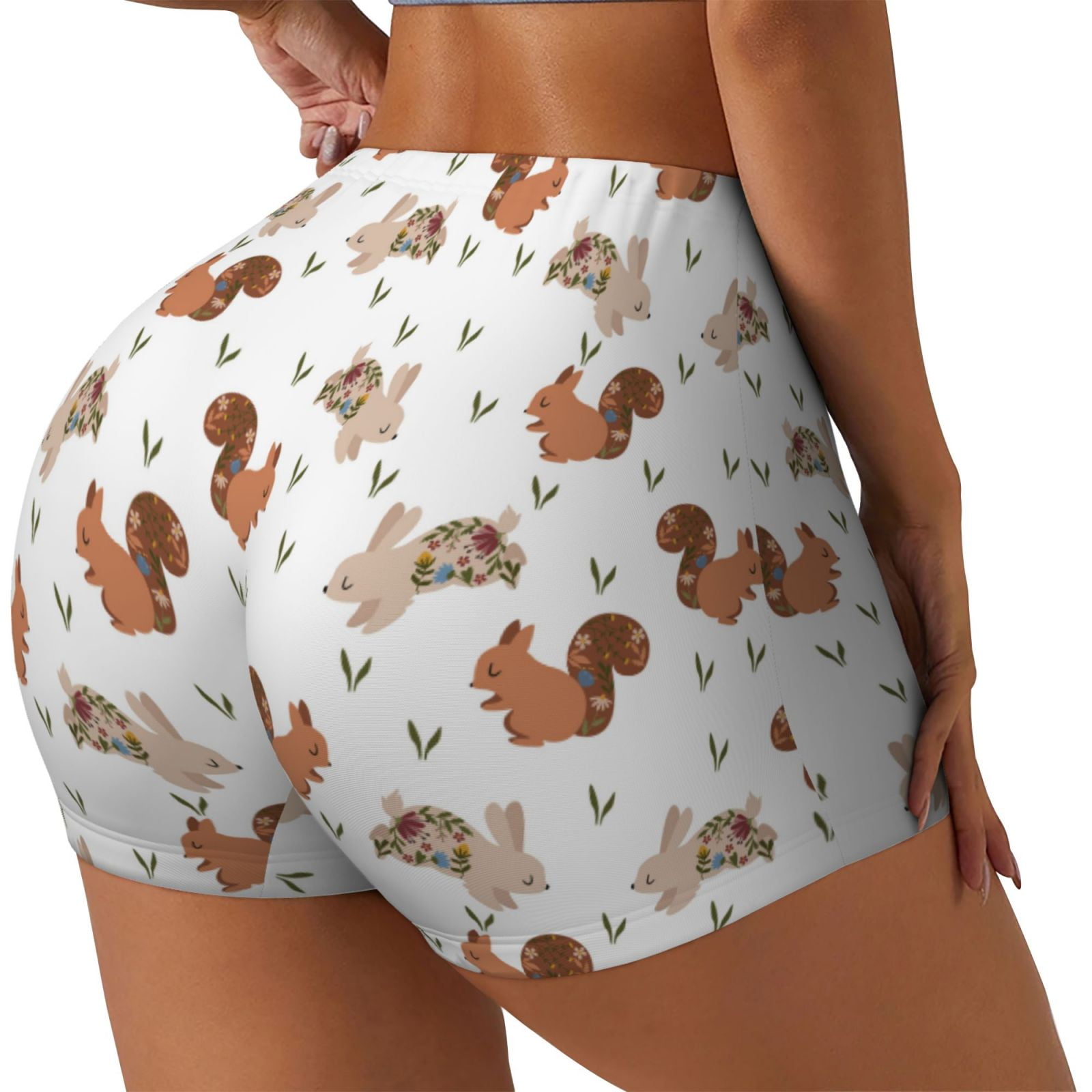 Rateoe Rabbit And Squirrel Printed Power Workout Shorts for Women Tummy Control Squat Proof ...