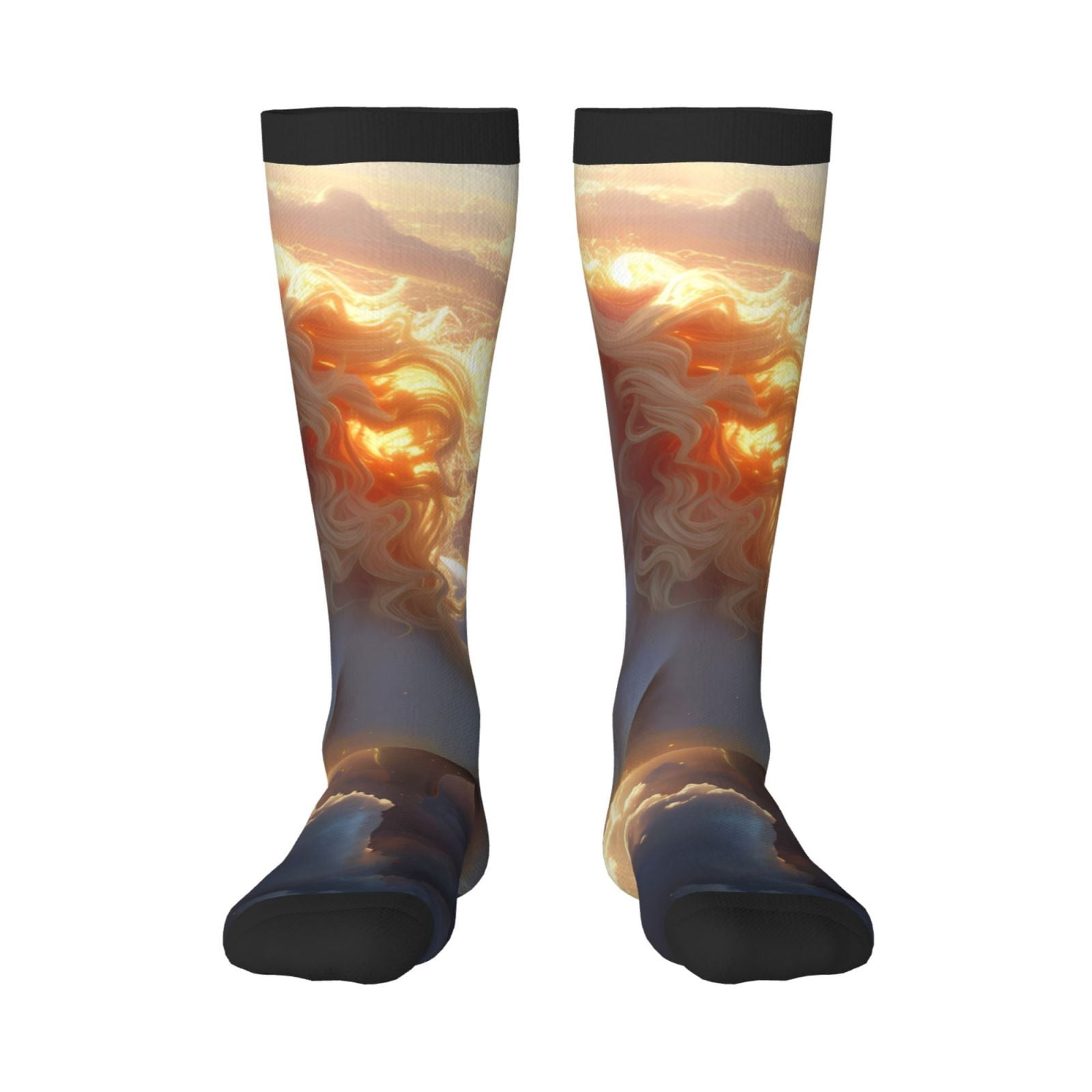 Rateoe Rainbow Cloud White Horse Pattern Women’s Knee High Crew Socks ...