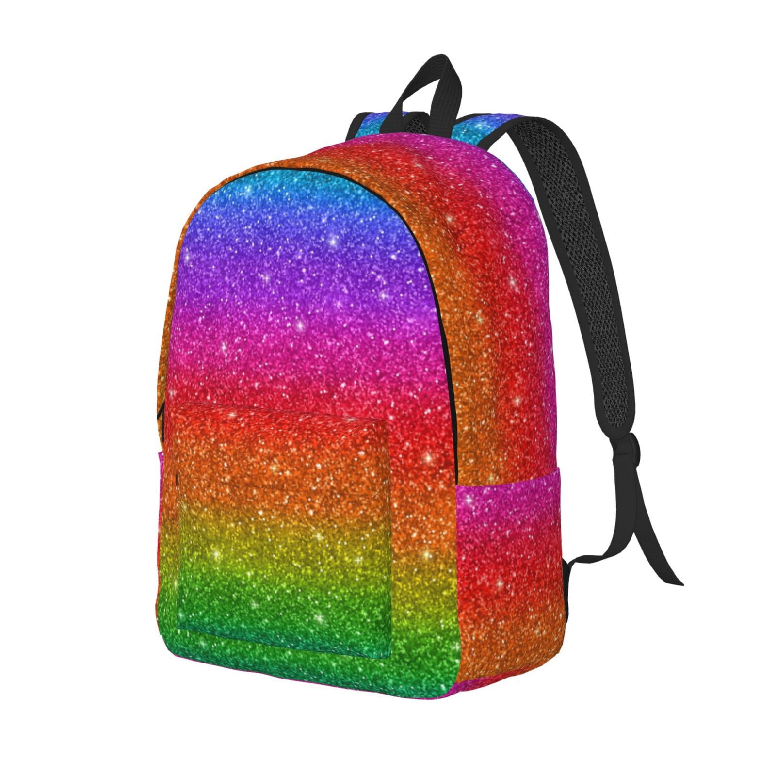 Rateoe Rainbow Glitter Pattern Durable Canvas Backpack for Men & Women ...