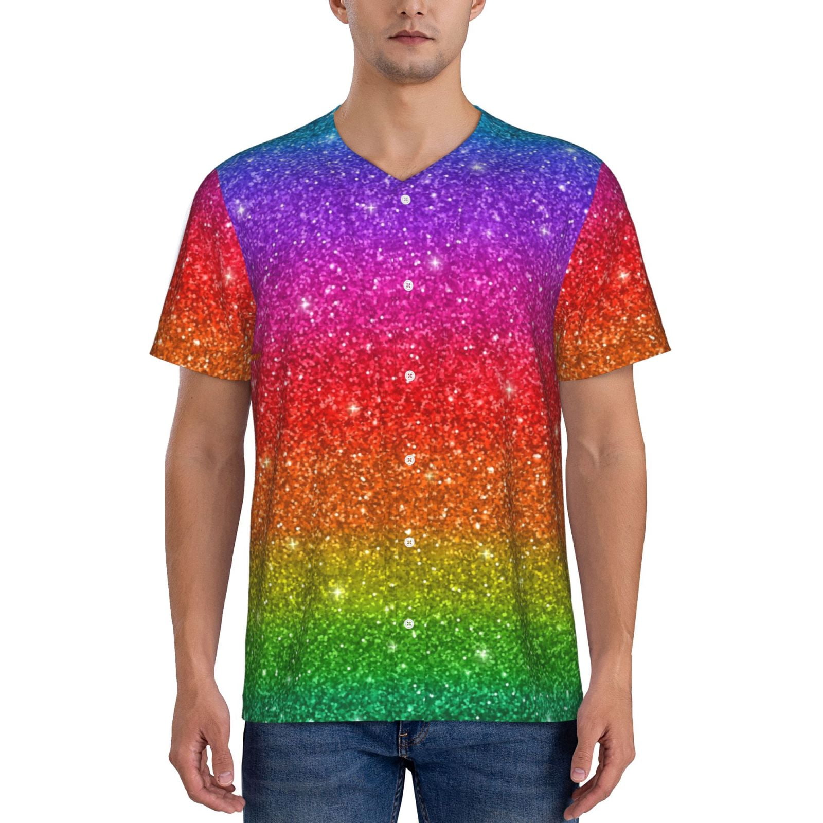 Rateoe Rainbow Glitter Pattern Men’s Baseball Short Sleeve Polo Shirt ...