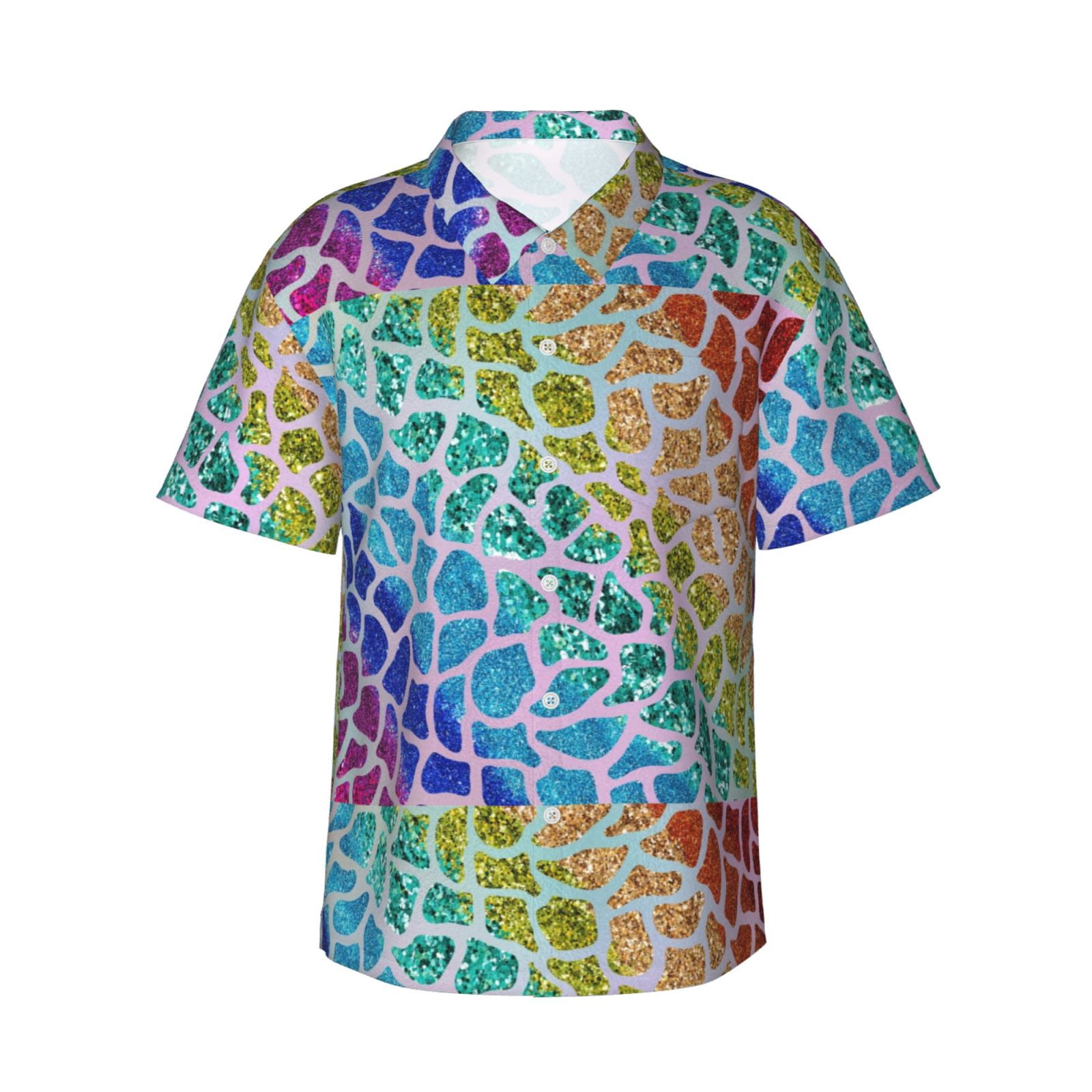Rateoe Rainbow Glitter Pattern Men’s Hawaiian Shirt – Short Sleeve ...