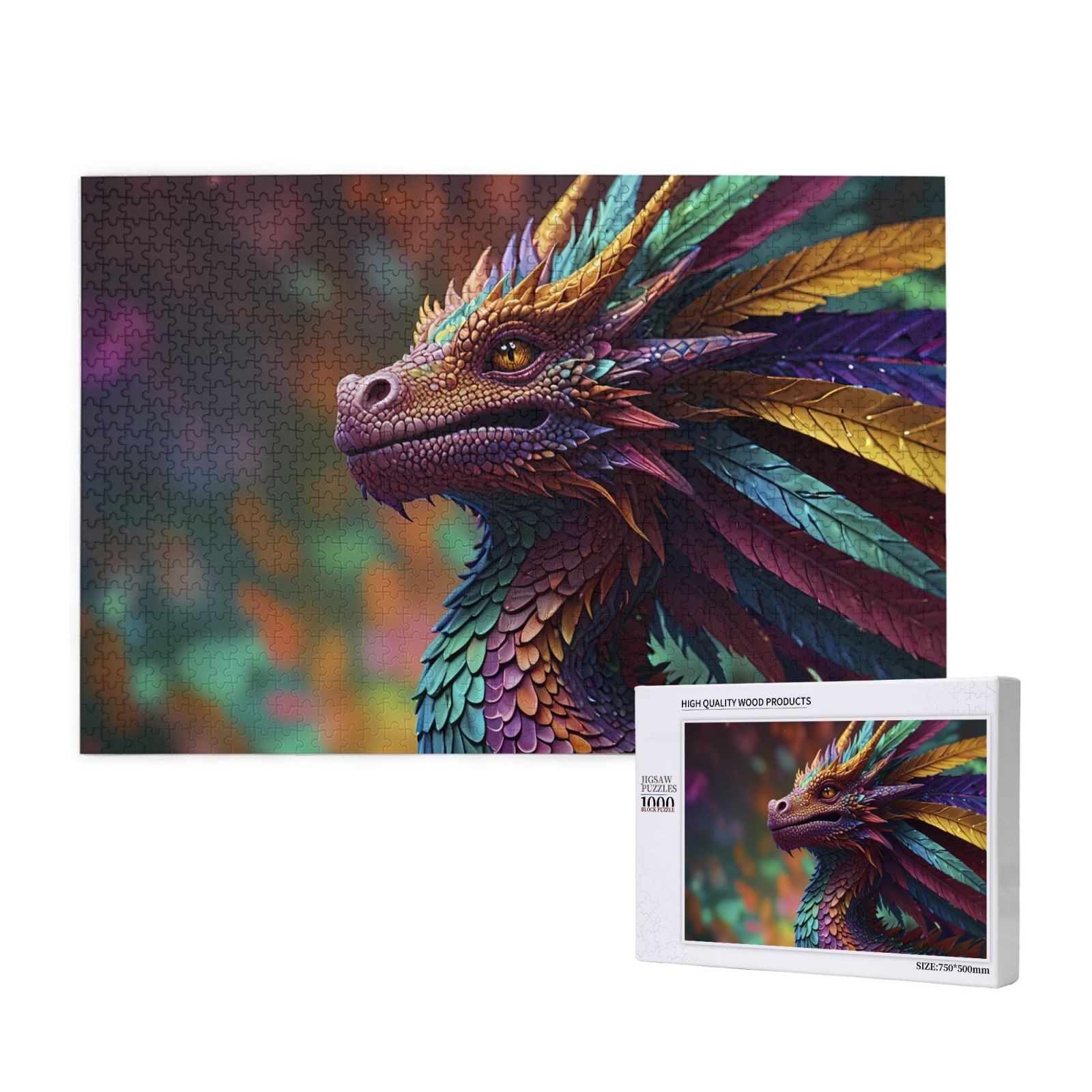 Rateoe Rainbow Scales Fantasy Dragon Pattern Wooden Picture Puzzle ...