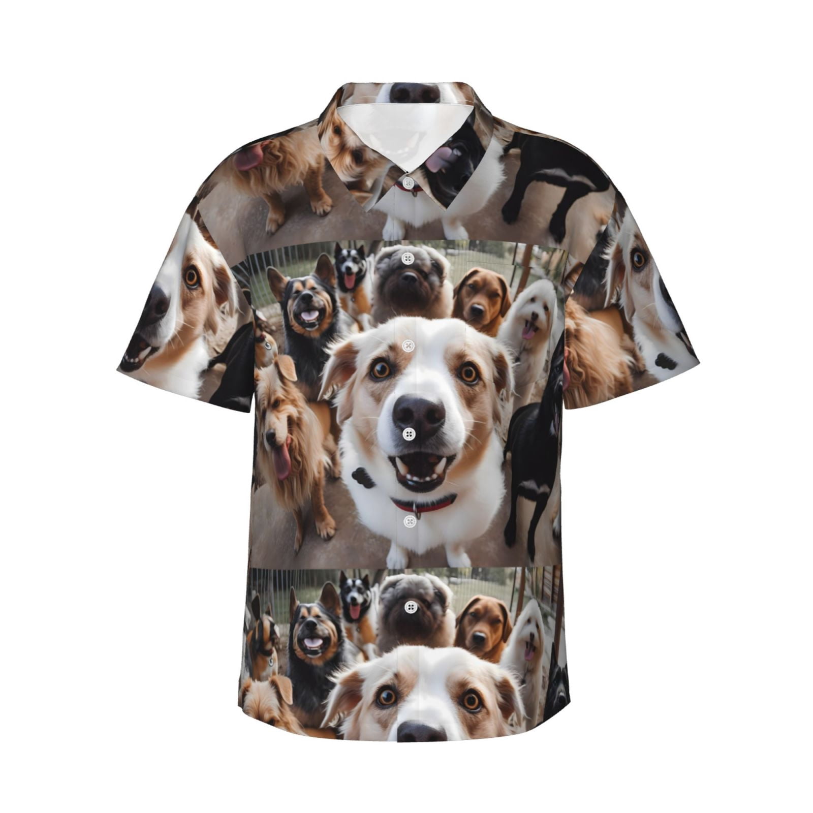 Rateoe Realistic Cute Puppy Pattern Men’s Hawaiian Shirt – Short Sleeve ...
