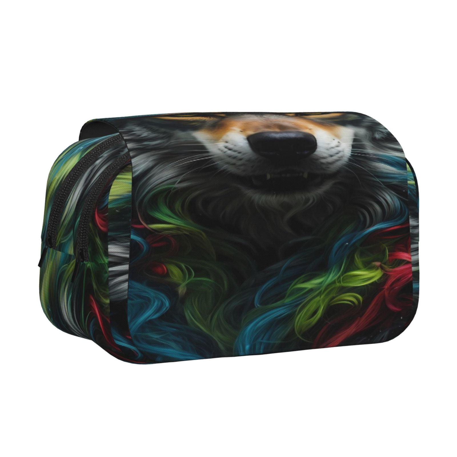 Rateoe Realistic Style Colorful Wolf Pattern Double Clamshell Pen Case ...