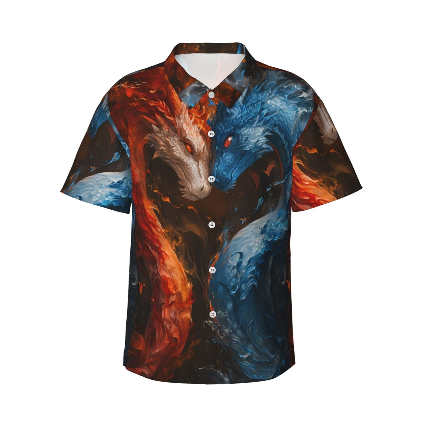 Rateoe Red And Blue Fire Dragon F Pattern Men’s Hawaiian Shirt – Short ...