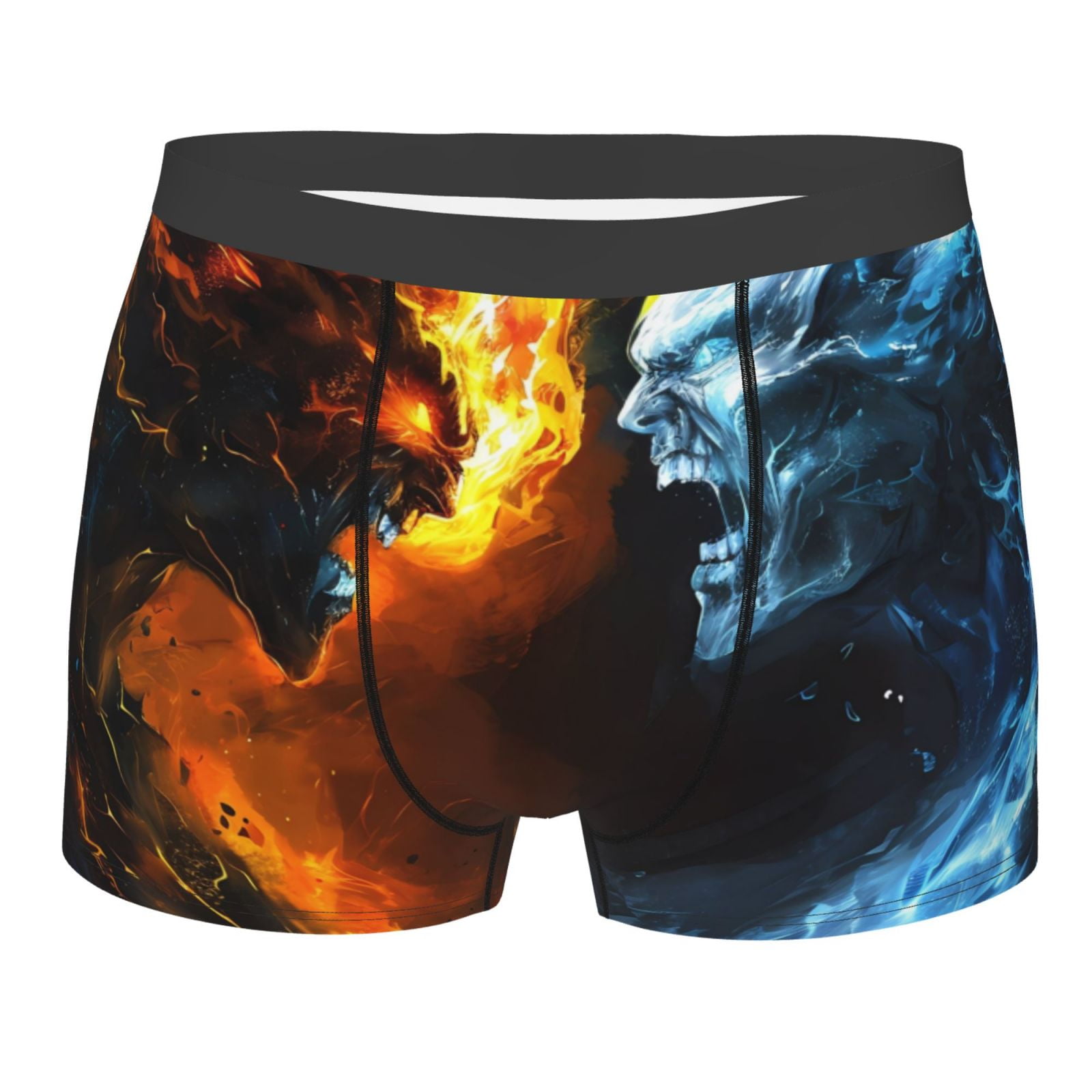 Rateoe Red And Blue Fire Skull Warrior Mens Boxer Briefs Poly Spandex ...