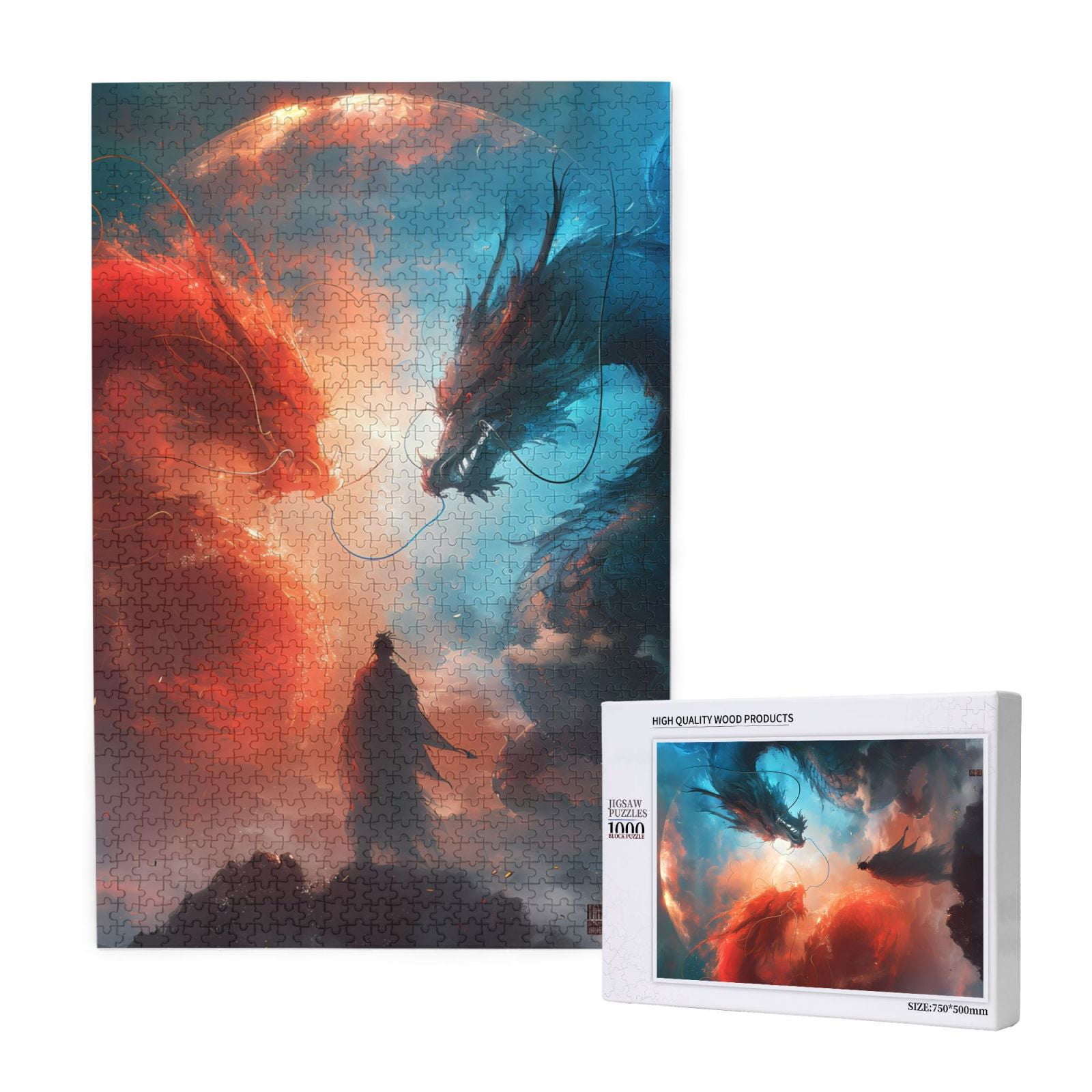 Rateoe Red And Blue Sky Dragon Pattern Wooden Picture Puzzle ,1000 ...