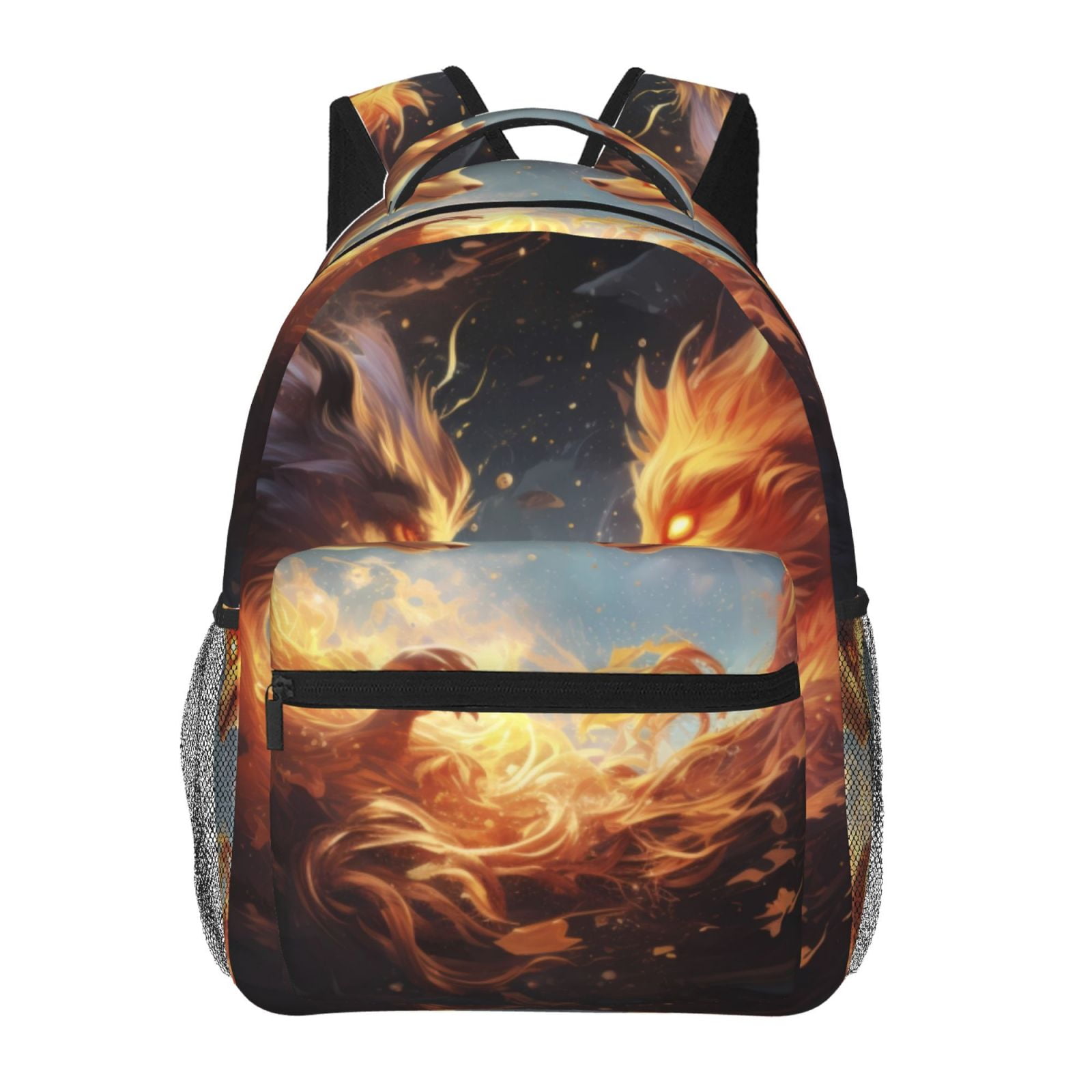 Rateoe Red And Gray Flame Fox Pattern Casual Backpack for School, Work ...