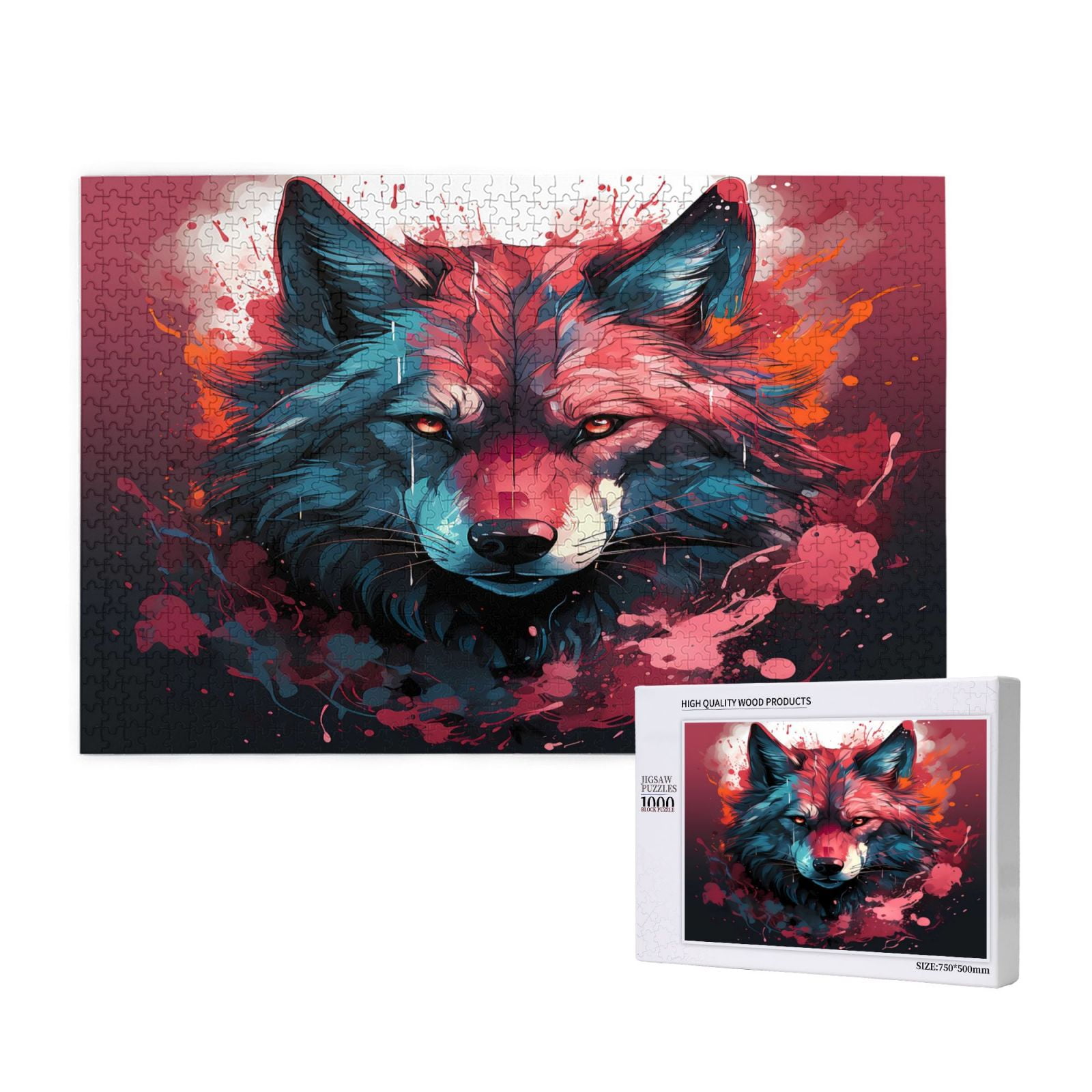 Rateoe Red Flame Wolf Head Pattern Wooden Picture Puzzle ,1000 Piece ...