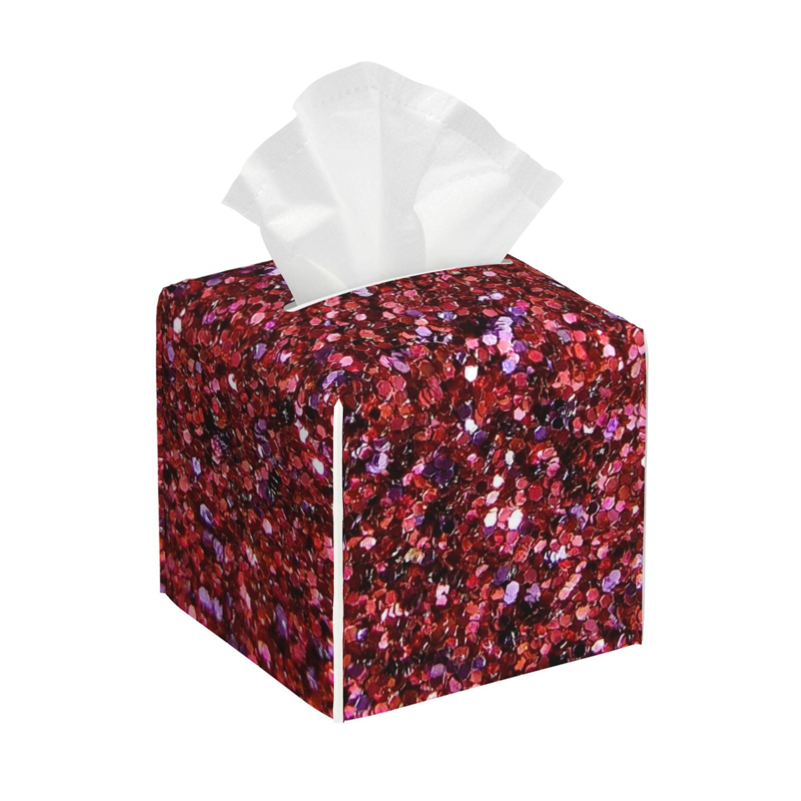 Rateoe Red Glitter Pattern Tissue Box Cover, Modern Square Decorative ...
