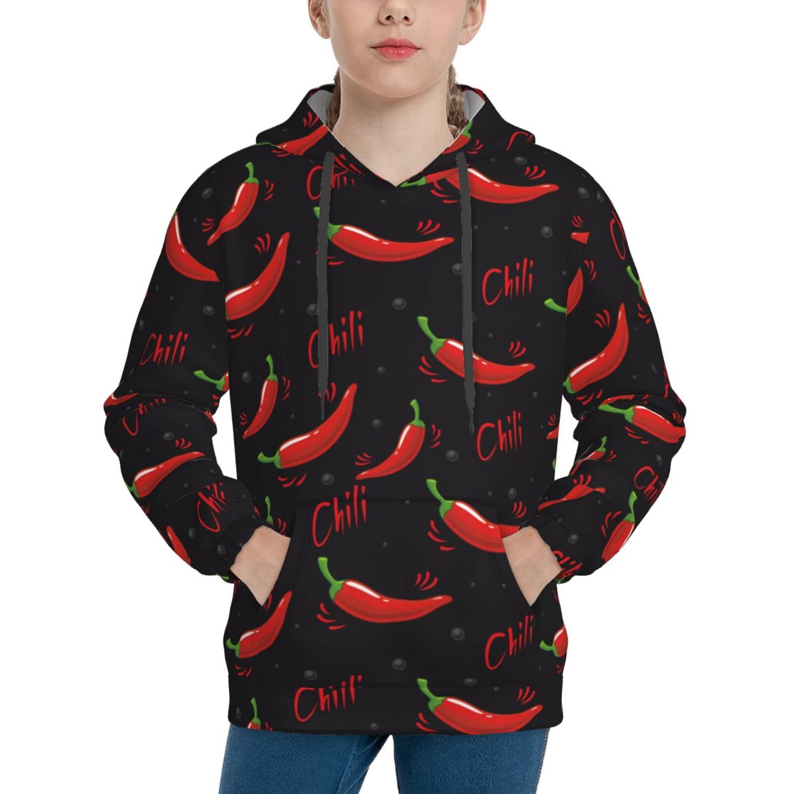 Rateoe Red Hot Chili Pattern Boys Hoodie, Youth Pullover Hooded ...
