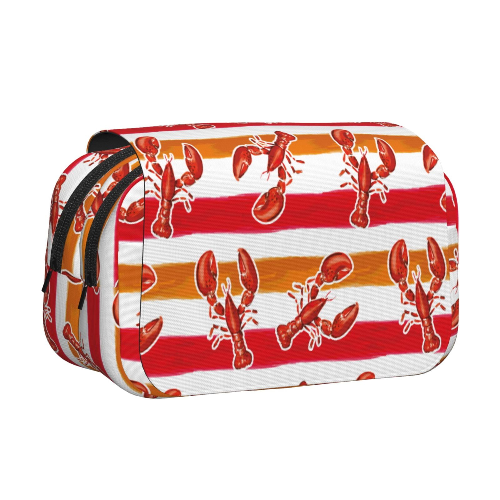 Rateoe Red Lobster Pattern Double Clamshell Pen Case, Storage Organizer ...