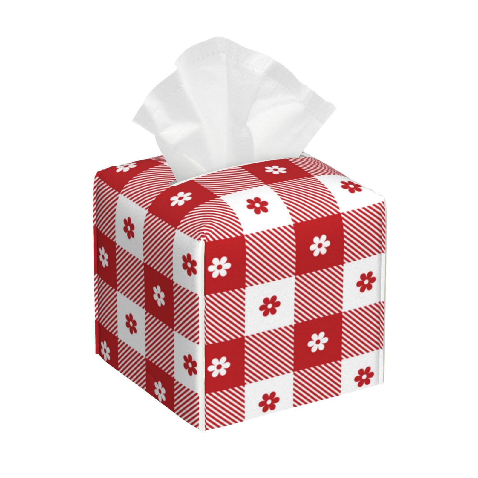 Rateoe Red Plaid Daisy Pattern Tissue Box Cover, Modern Square ...