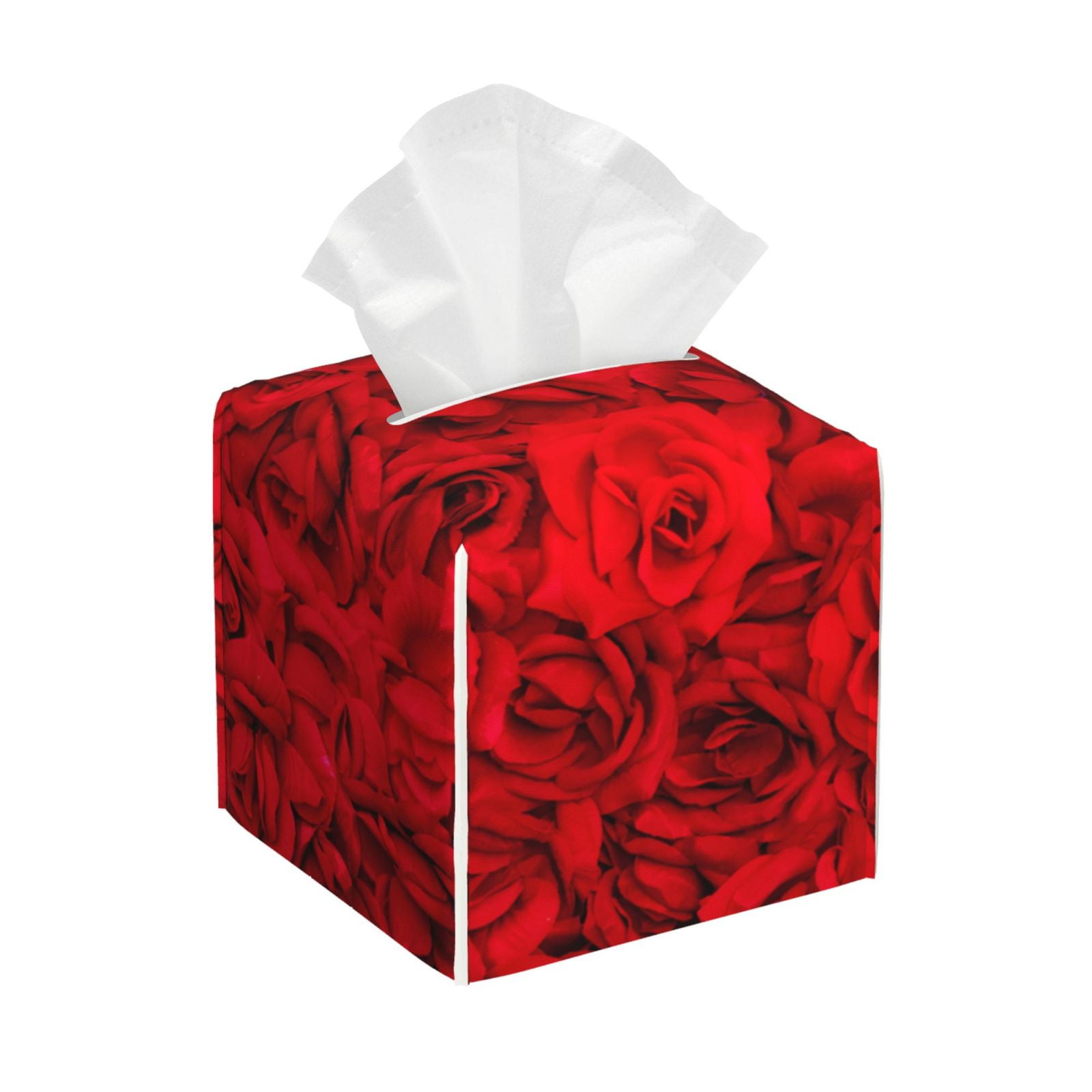 Rateoe Red Rose Pattern Tissue Box Cover, Modern Square Decorative ...