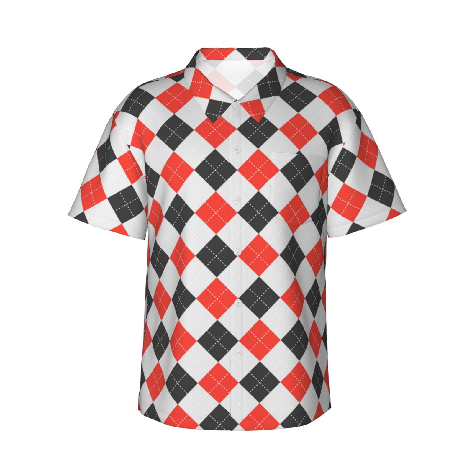 Rateoe Red and black argyle Pattern Men’s Hawaiian Shirt – Short Sleeve ...