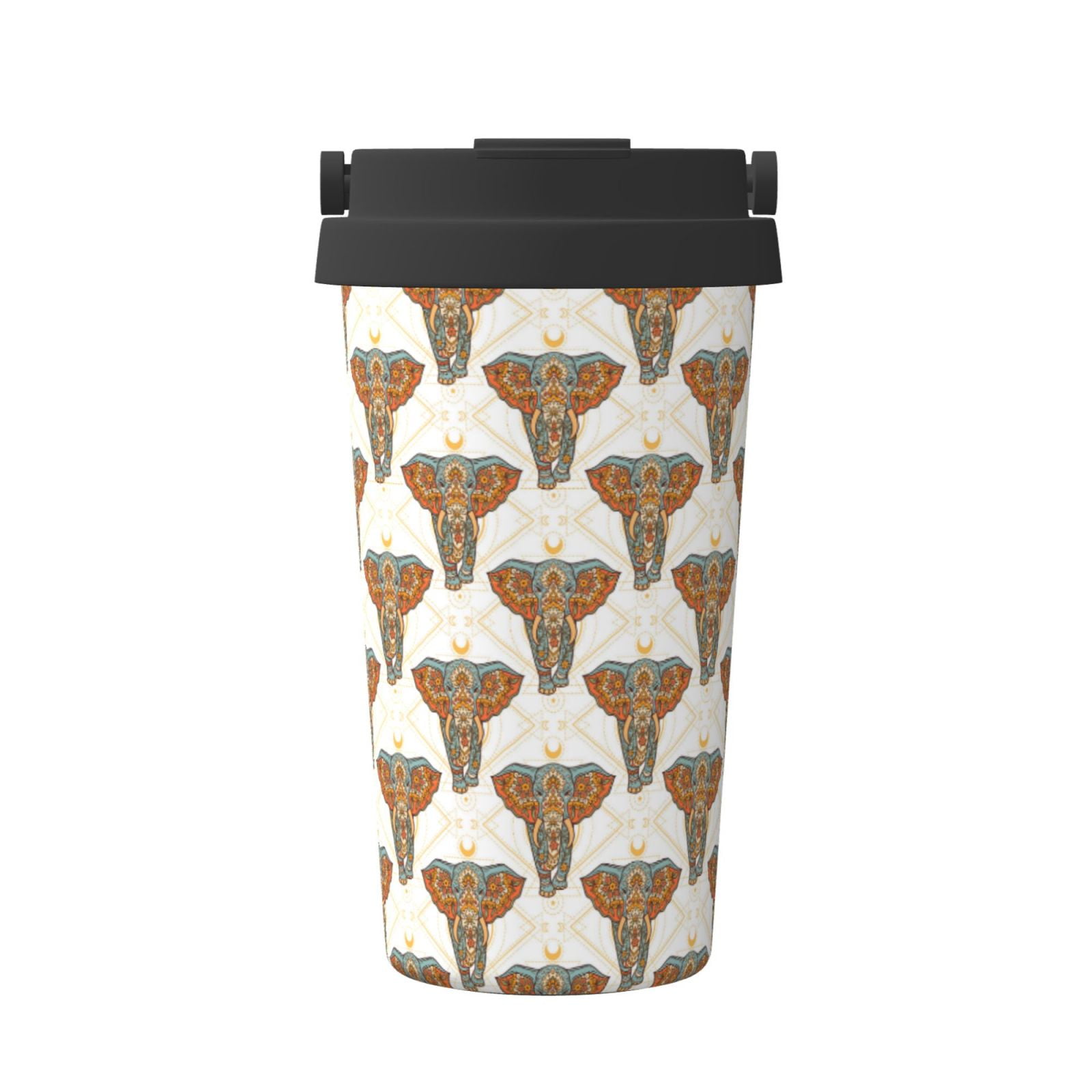 Rateoe Retro elephants Pattern Travel Coffee Mug Tumbler with Flip Lid ...