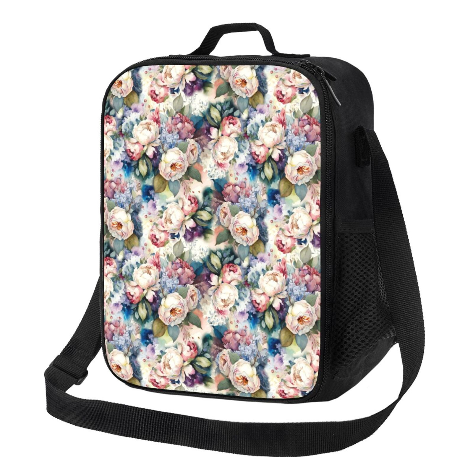 Rateoe Rose Flowers Lunch Bag Reusable Lunch Box with Shoulder Straps ...