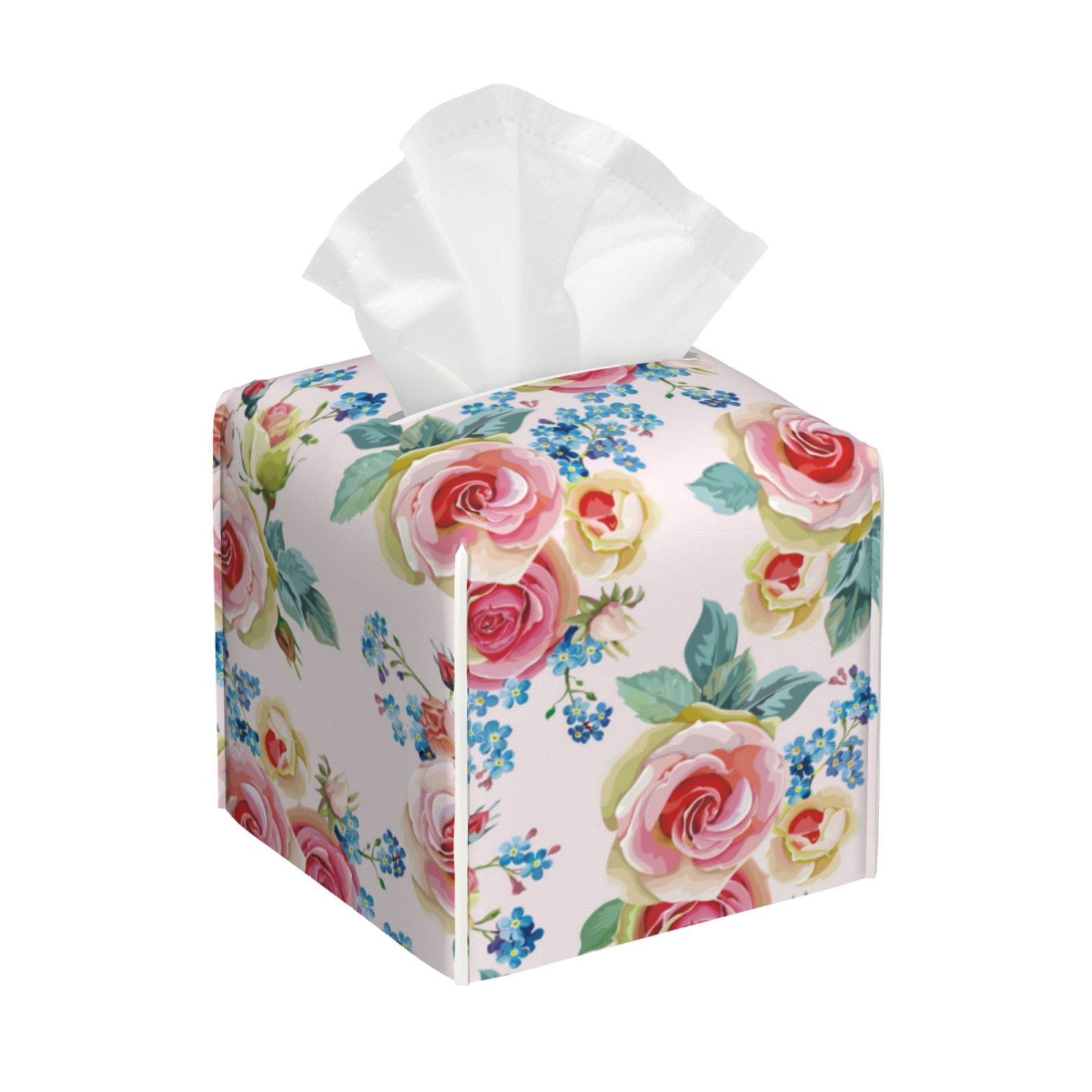 Rateoe Rose Flowers Pattern Tissue Box Cover, Modern Square Decorative ...