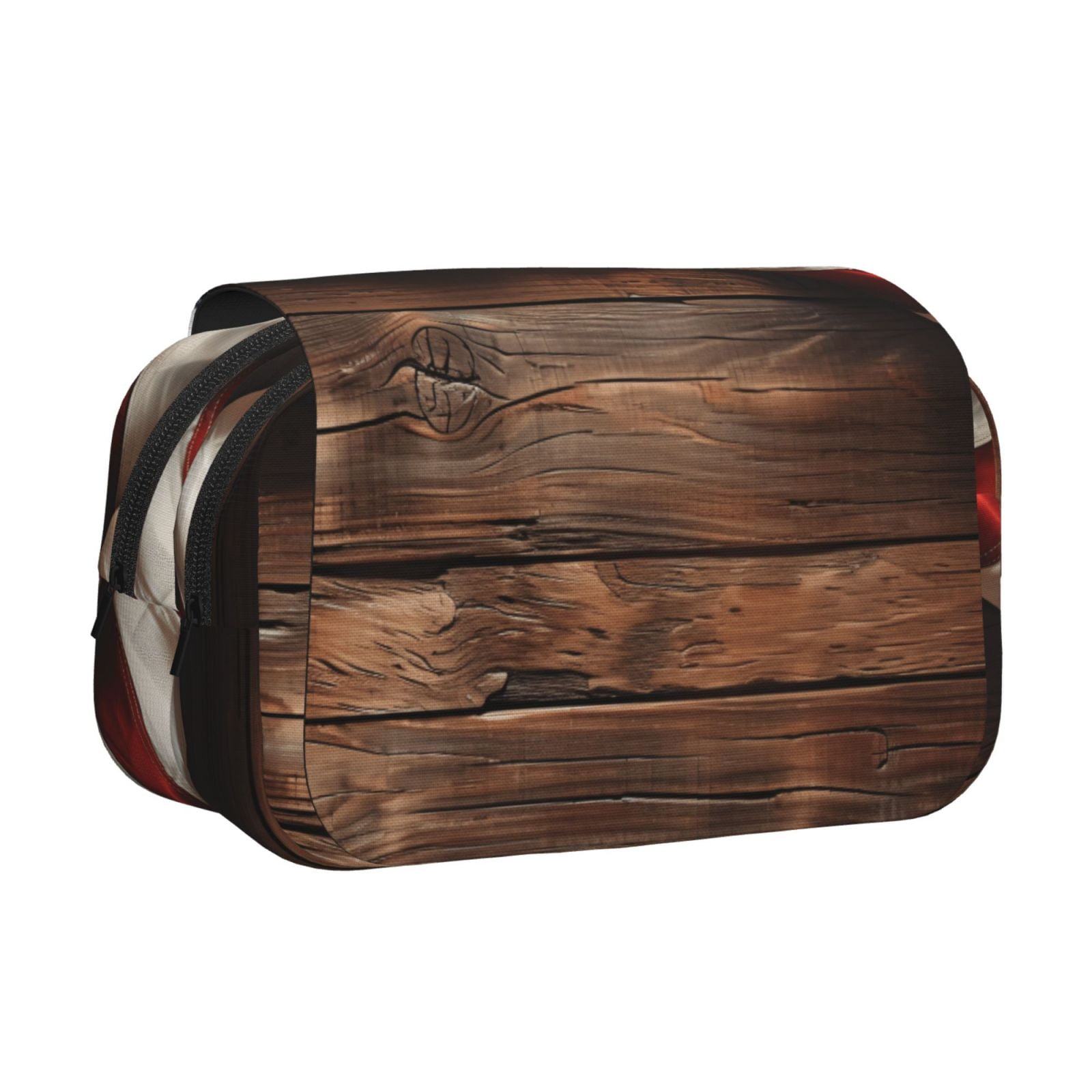 Rateoe Rustic American Flag Wood Pattern Double Clamshell Pen Case ...