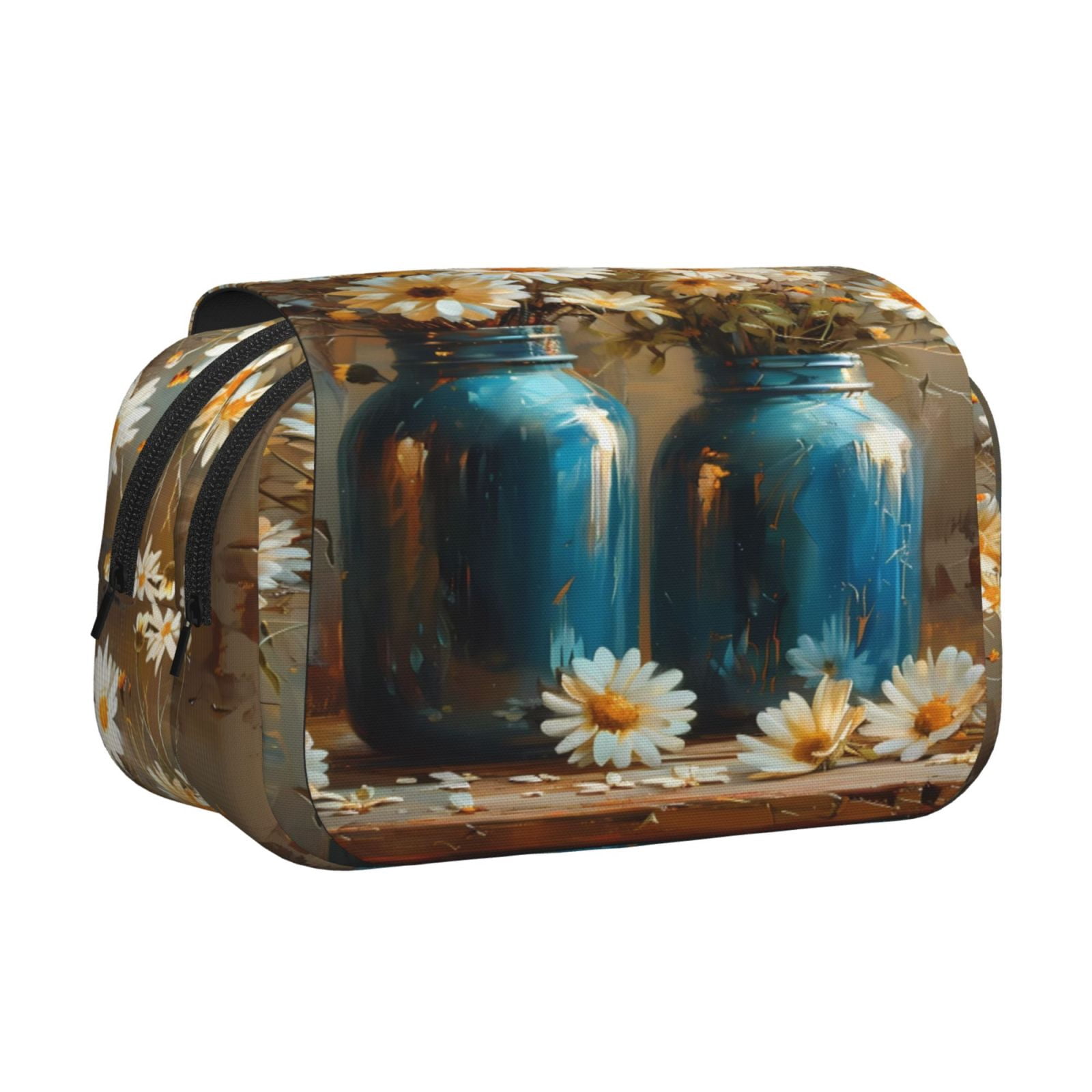 Rateoe Rustic Daisy Mason Jars Pattern Double Clamshell Pen Case ...