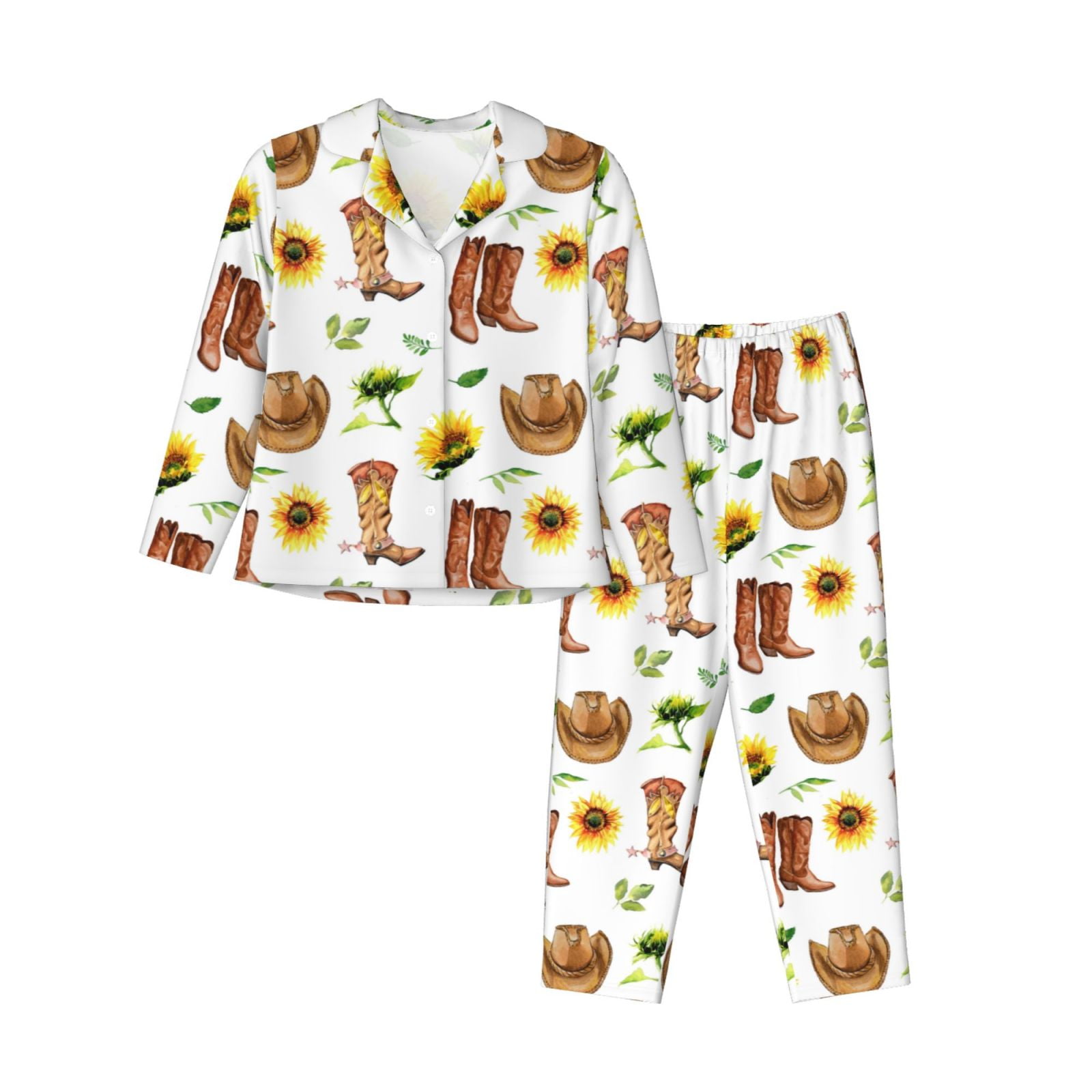 Rateoe Rustic Western Charm Pattern Womens Pajamas Set Long Sleeve ...