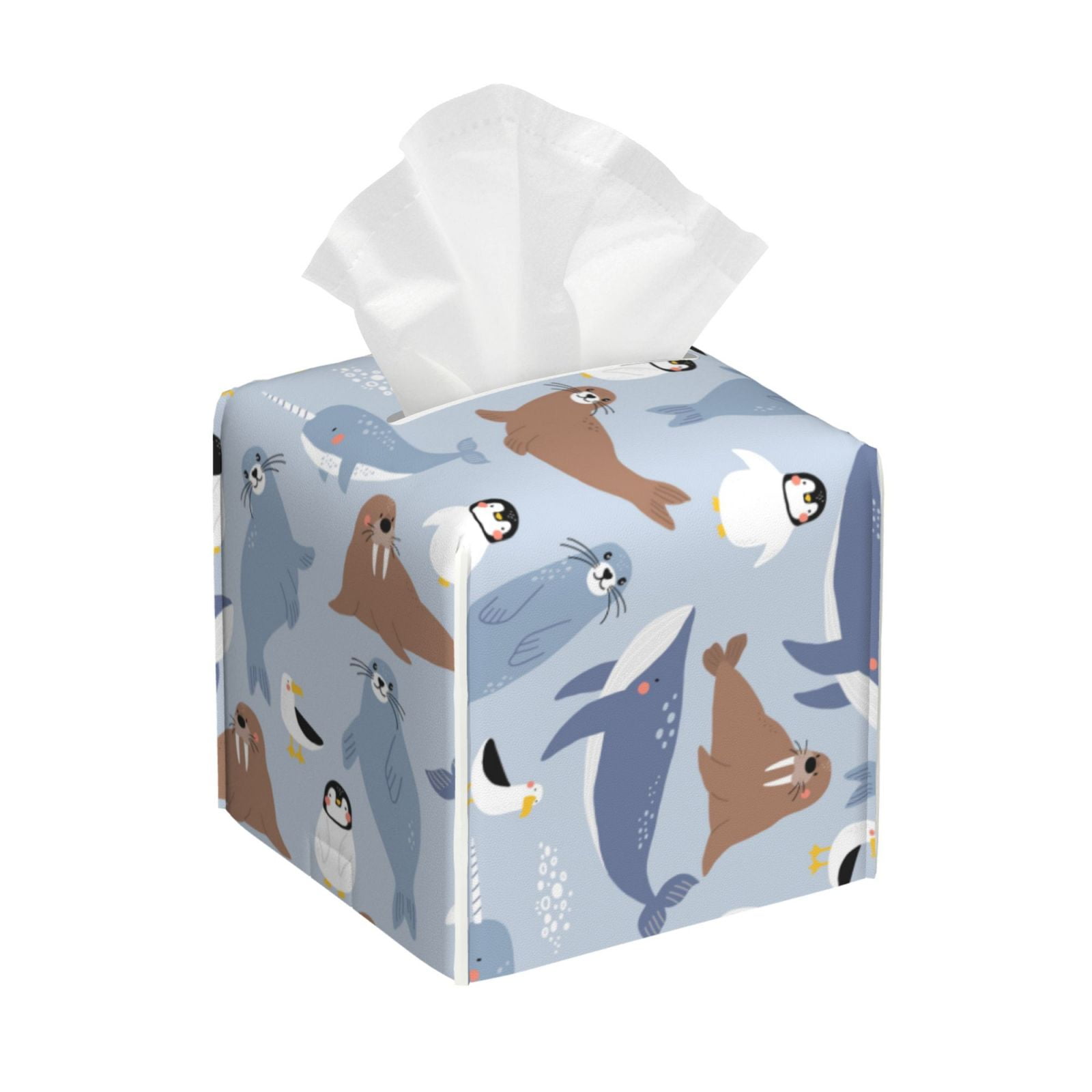 Rateoe Seal Fox Seagull Whales Pattern Tissue Box Cover, Modern Square ...