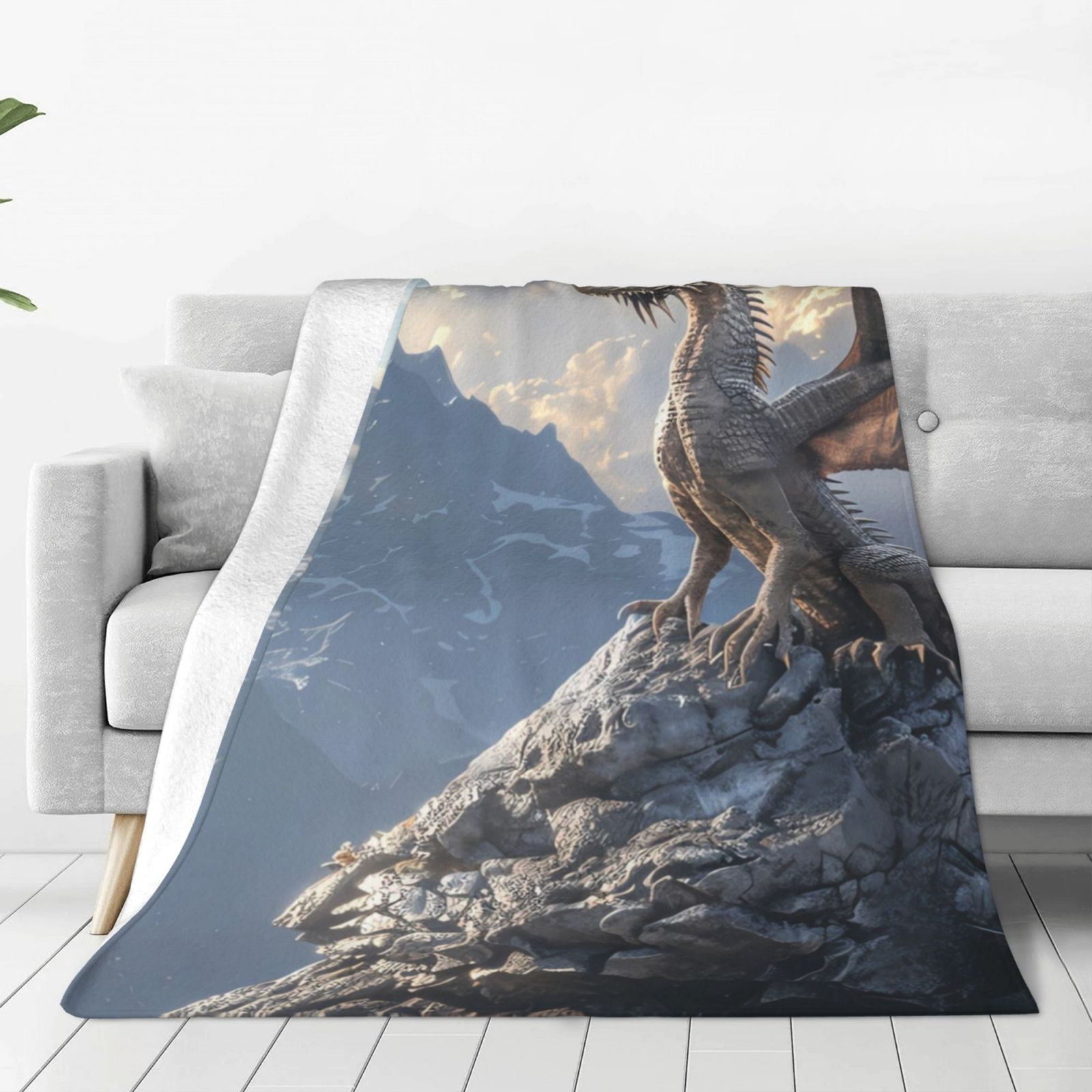Rateoe Silver Dragon Mountain Peaks Print Fuzzy Fleece Throw Blanket ...