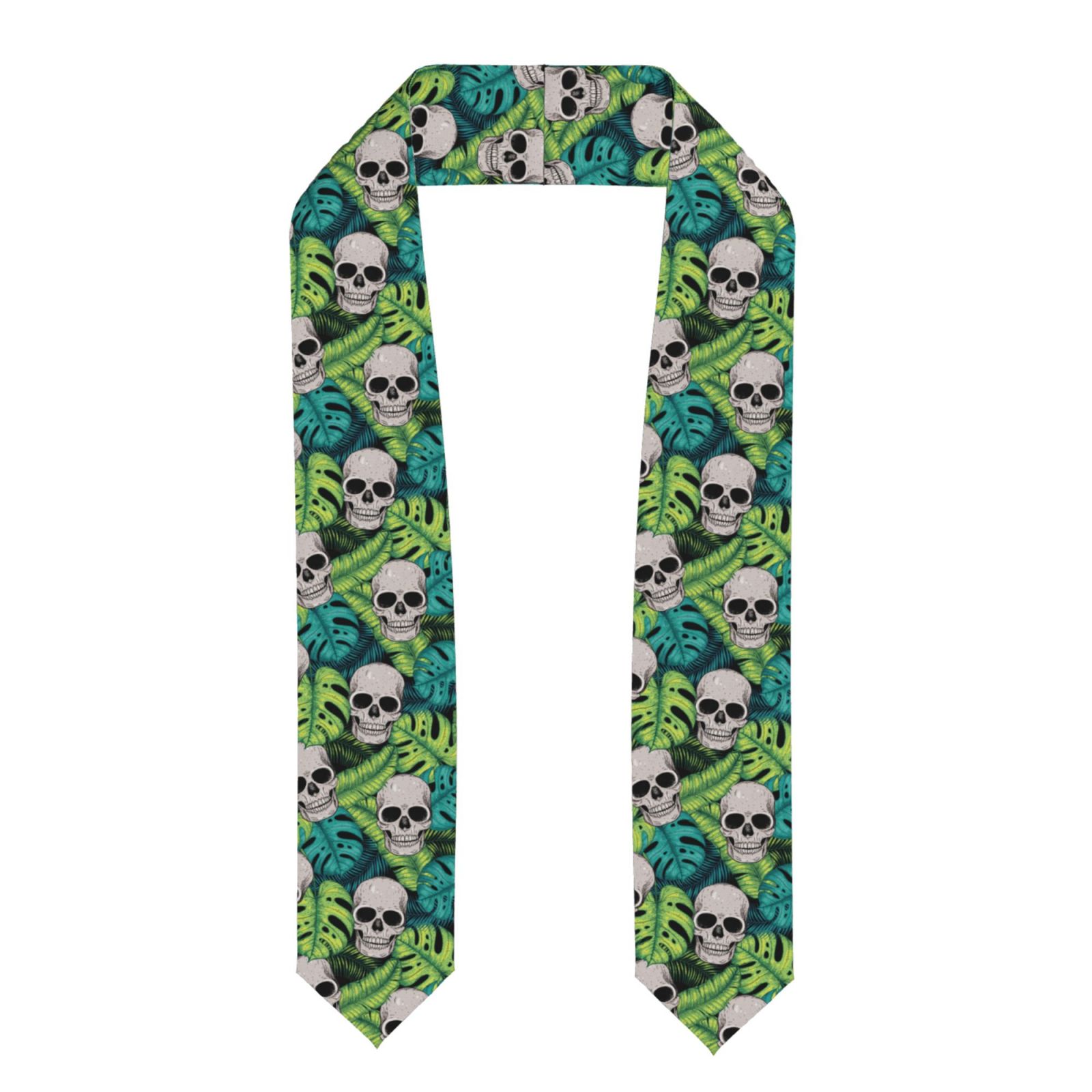 Rateoe Skull and Palm Leaves Pattern Graduation Shawl Stole – Elegant ...