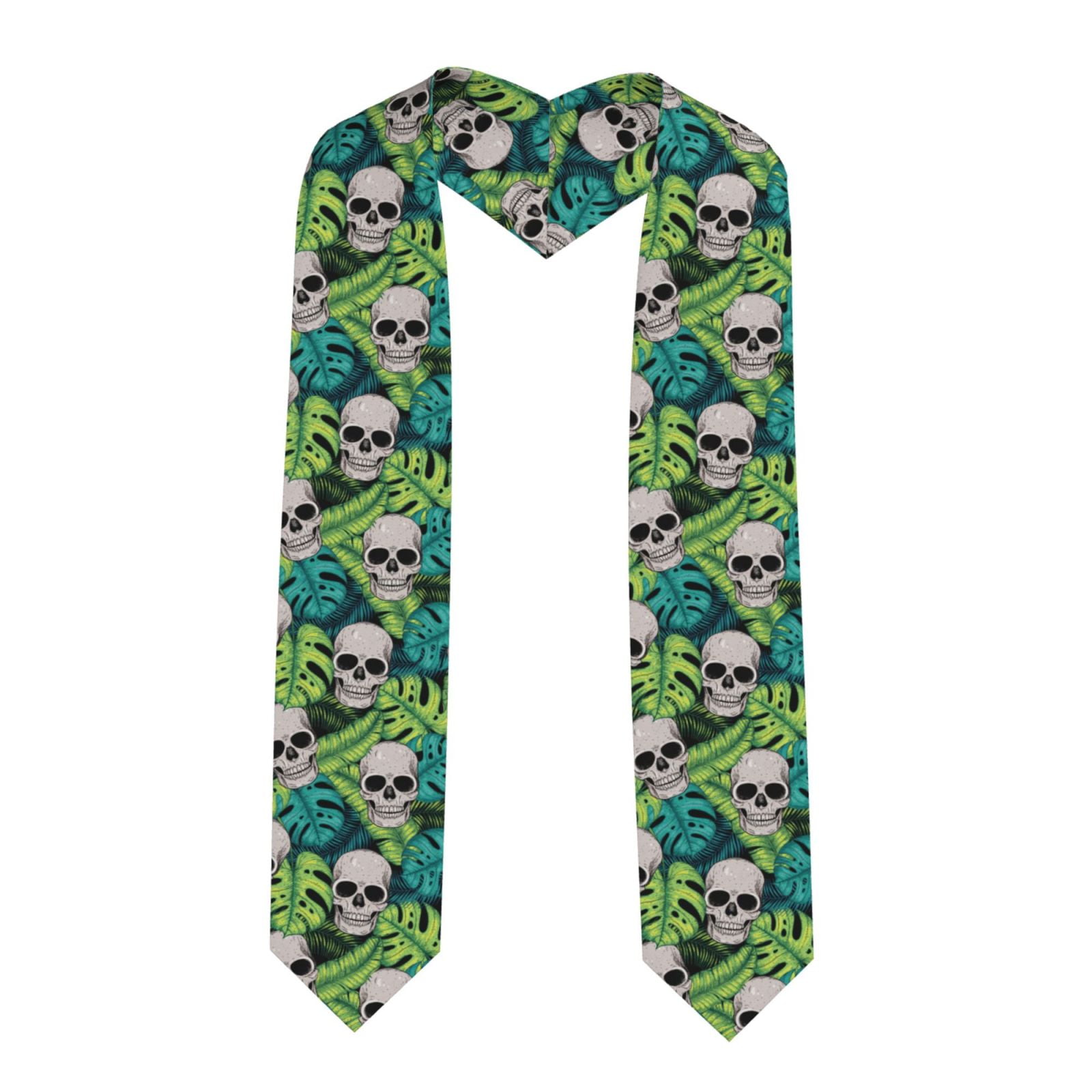 Rateoe Skull and Palm Leaves Pattern Graduation Shawl Stole – Elegant ...