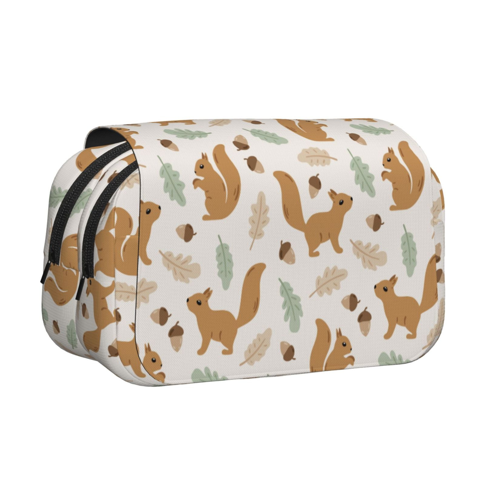 Rateoe Squirrel And Leaves Pattern Double Clamshell Pen Case, Storage ...
