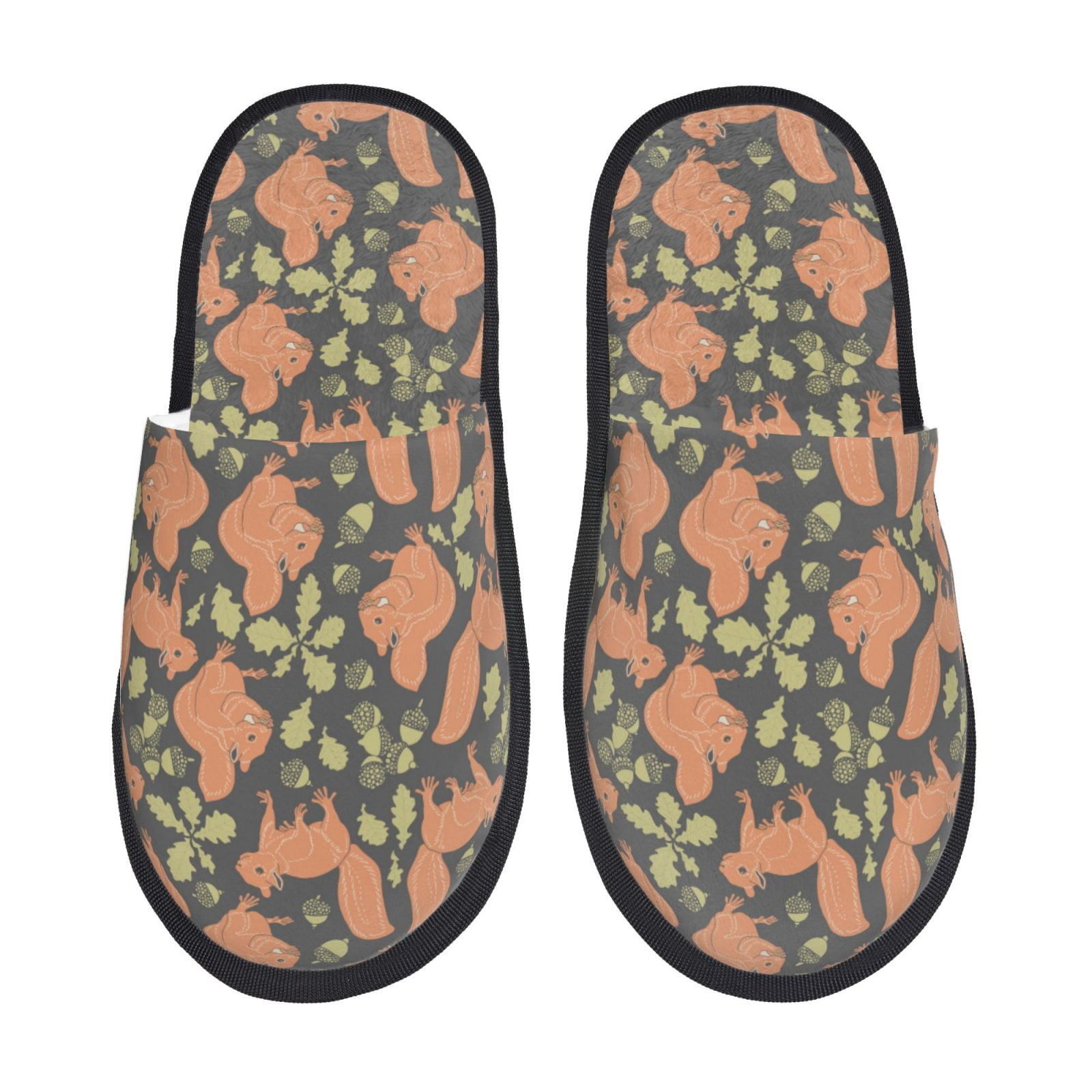 Rateoe Squirrel And Nuts Pattern Fuzzy Slippers Fuzzy Soft House ...