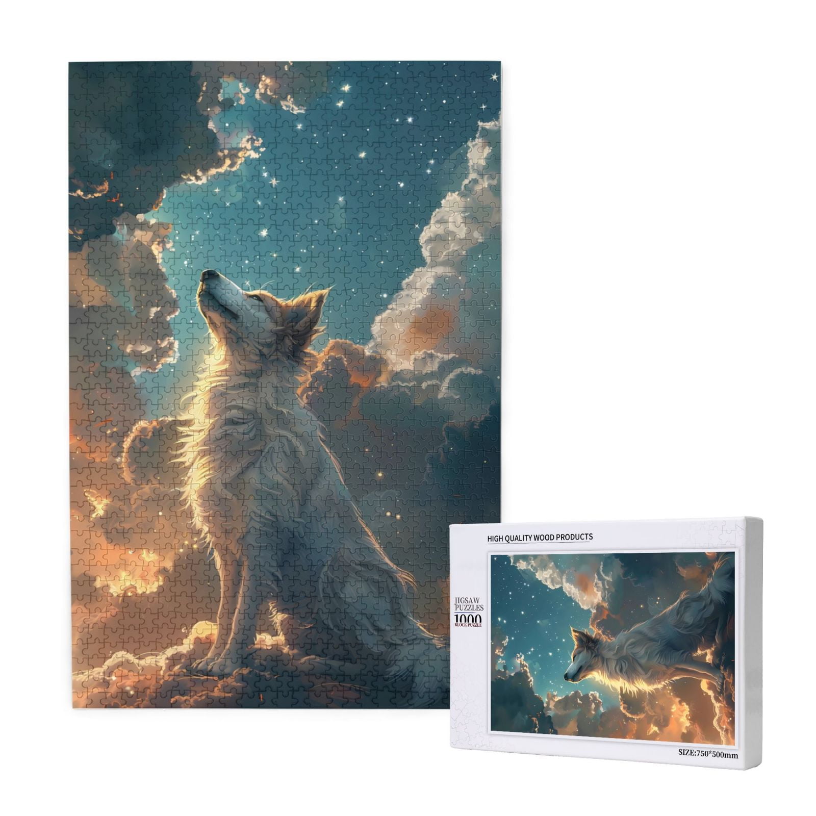 Rateoe Starry Sky Cloud Wolf Pattern Wooden Picture Puzzle ,1000 Piece Jigsaw Puzzle ,Family Fun ...