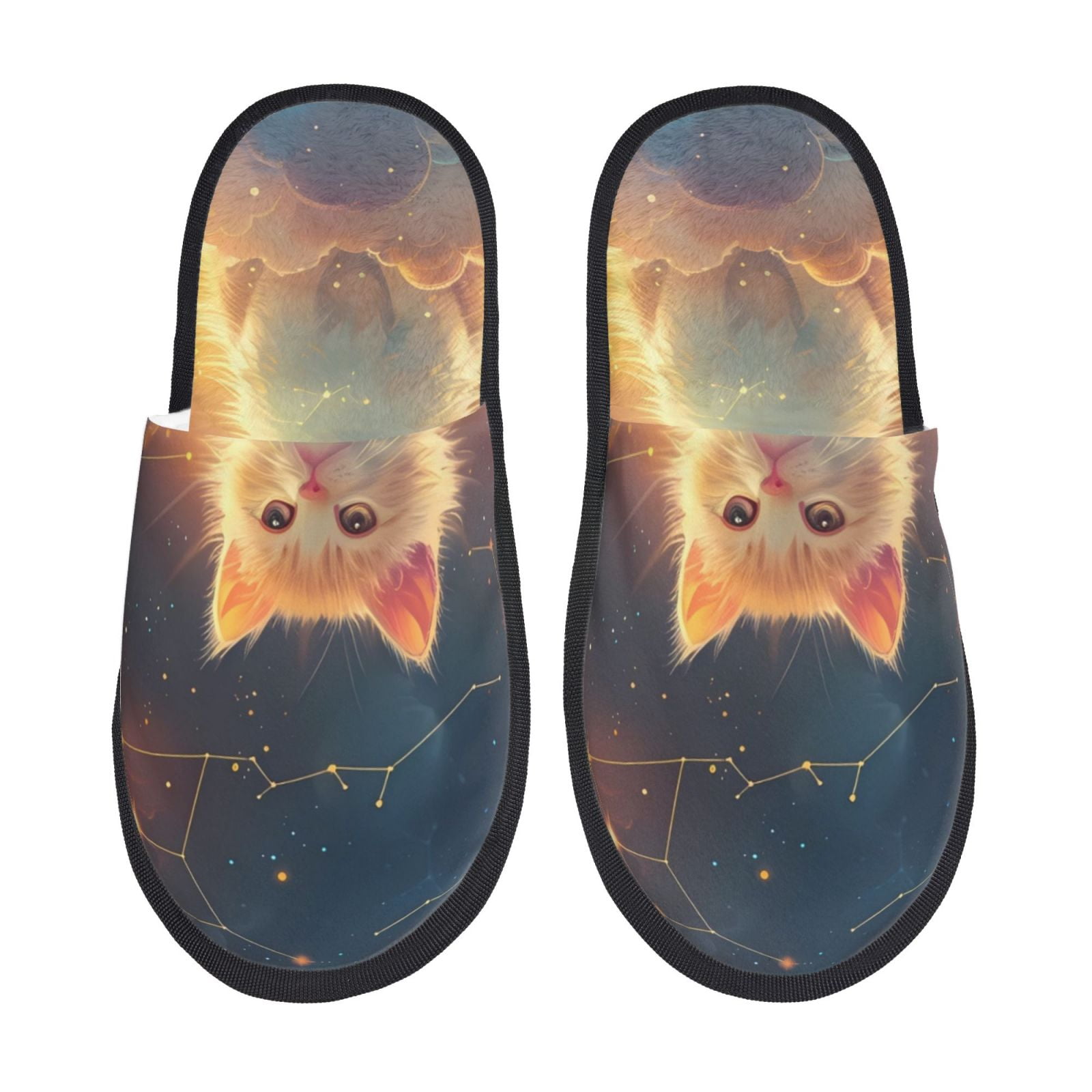 Rateoe Starry Sky Constellation Cat Pattern Fuzzy Slippers Fuzzy Soft ...