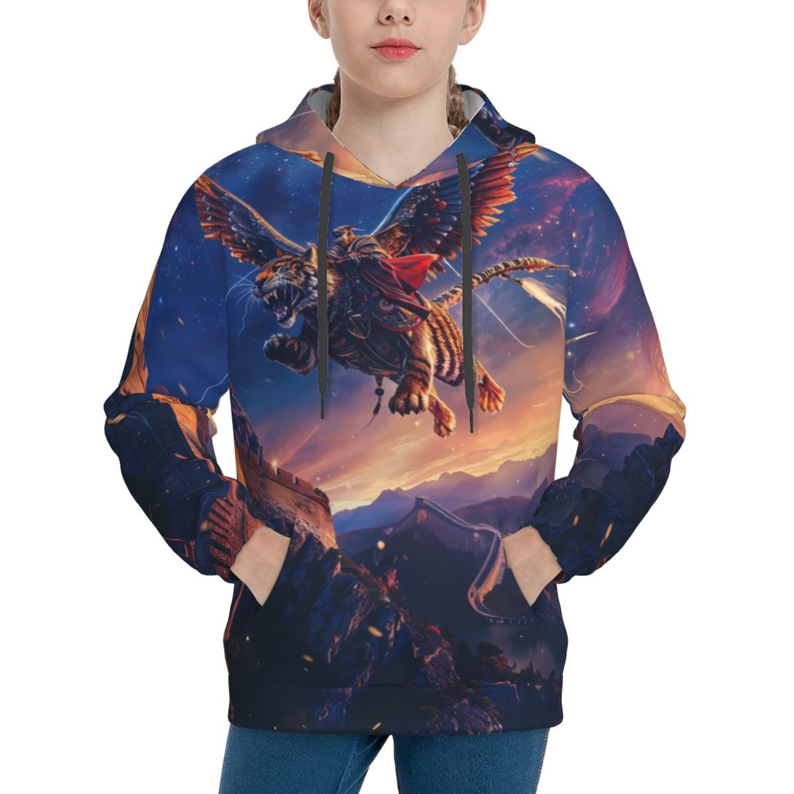 Rateoe Starry Sky Flying Tiger Pattern Boys Hoodie, Youth Pullover ...